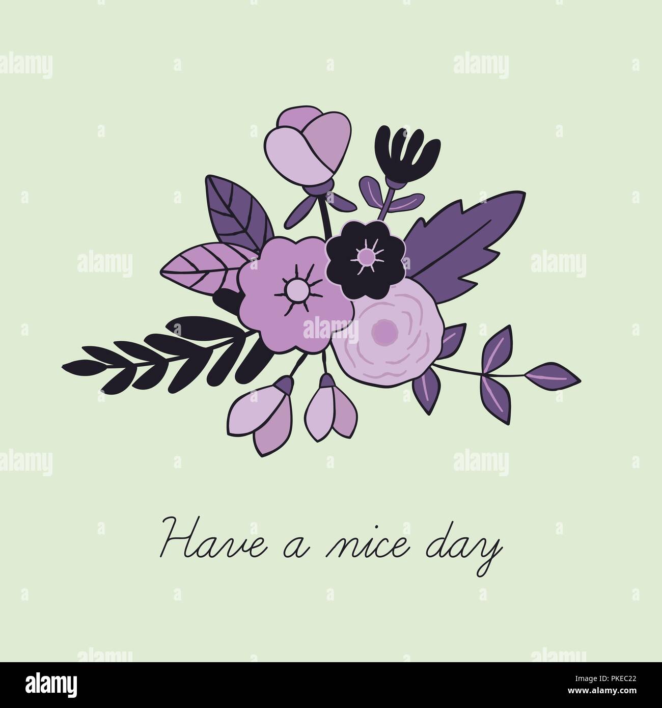Beautiful floral bouquet greeting card design. Hand drawn style Stock ...