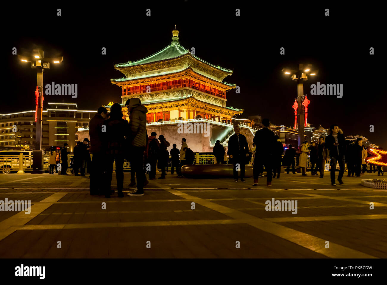 Xian's Bell Tower at night; Xian, Shaanxi Province, China Stock Photo ...