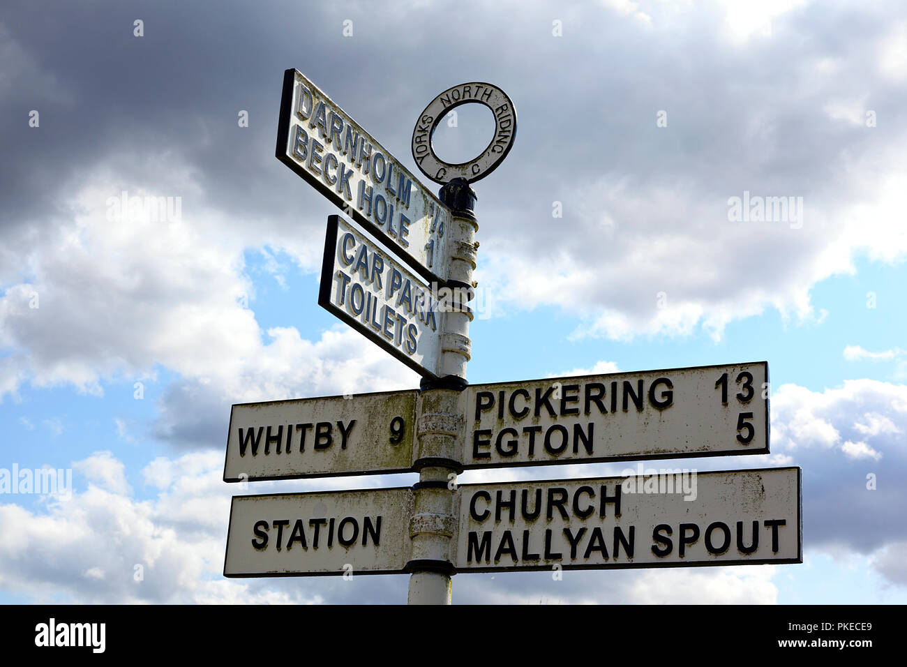 Road Signpost in Goathland Village on the North Yorkshire Moors Stock ...