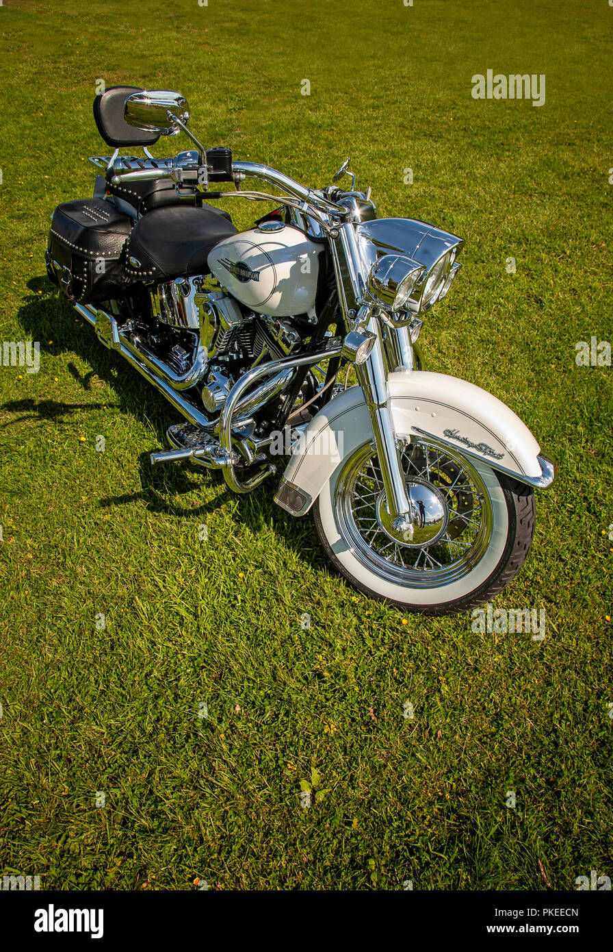 Gleaming White Harley-Davidson Heritage Softail motorbike Stock Photo ...