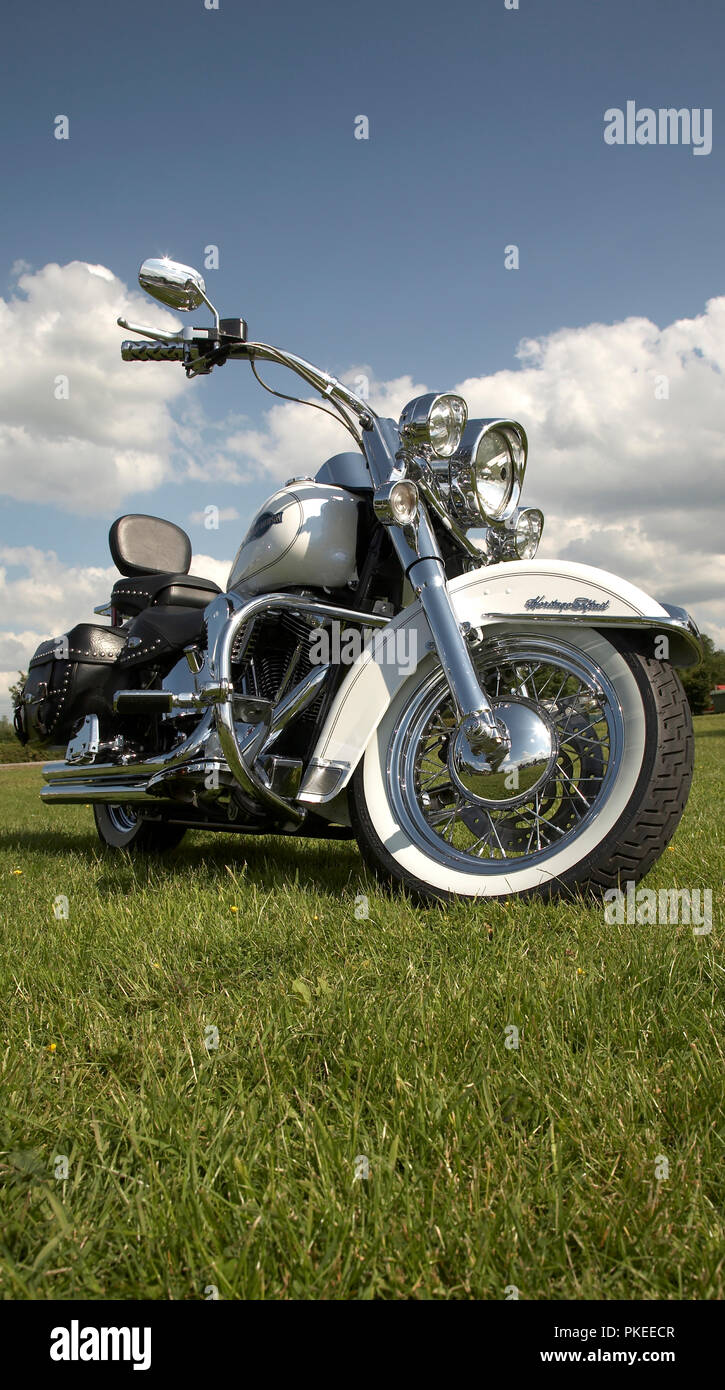 Gleaming White Harley-Davidson Heritage Softail motorbike Stock Photo ...