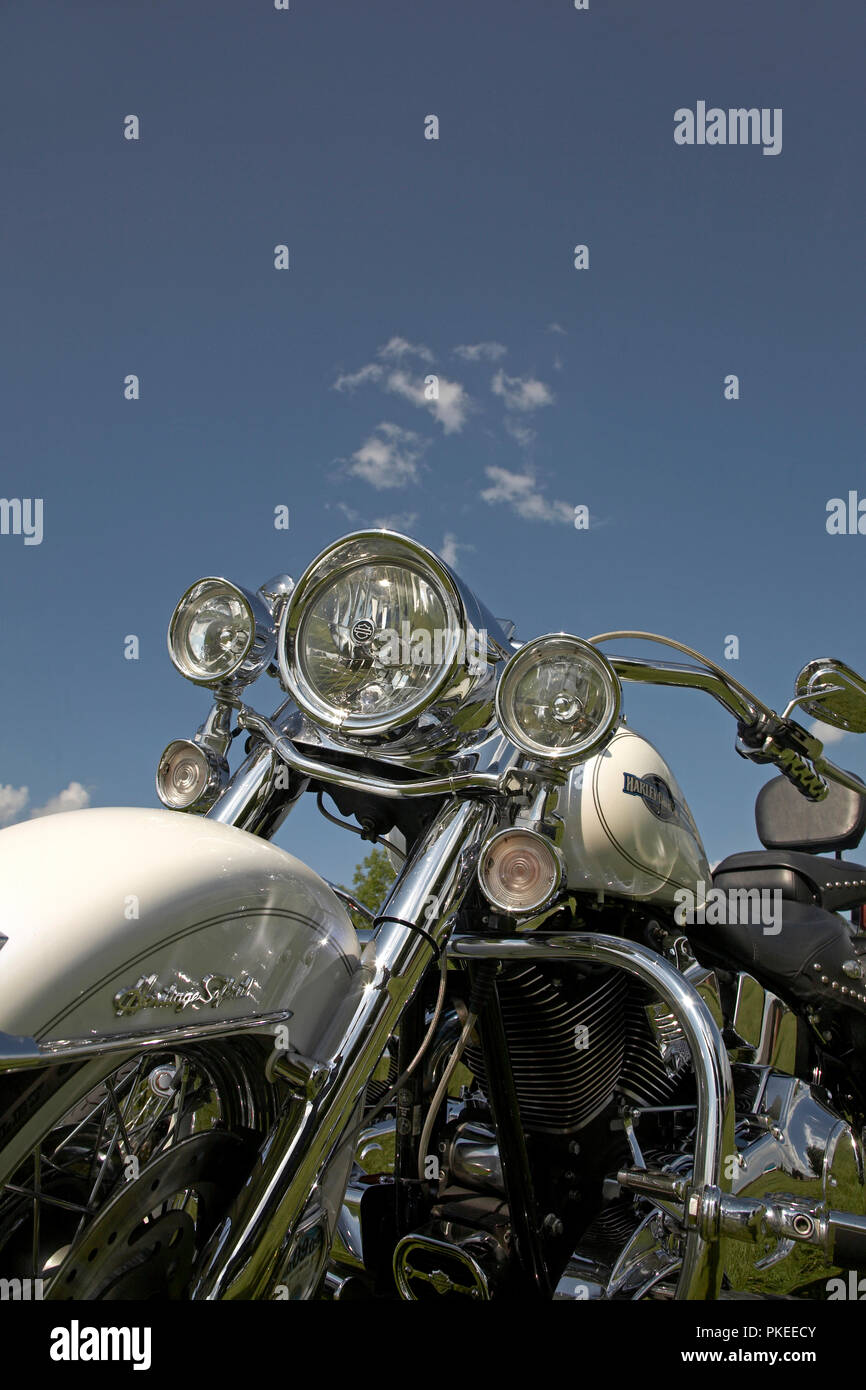 Gleaming White Harley-Davidson Heritage Softail motorbike Stock Photo ...