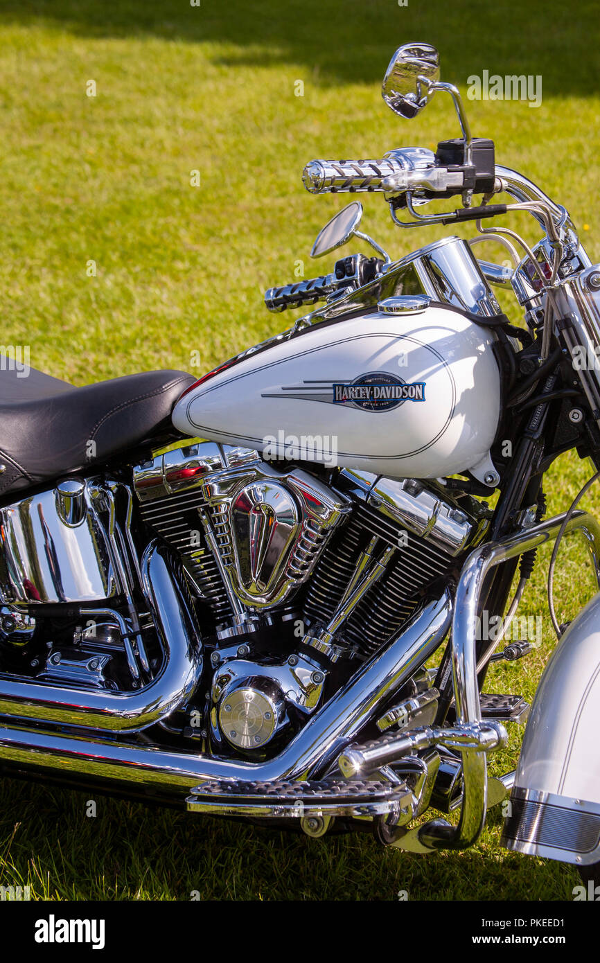 Gleaming White Harley-Davidson Heritage Softail motorbike Stock Photo ...