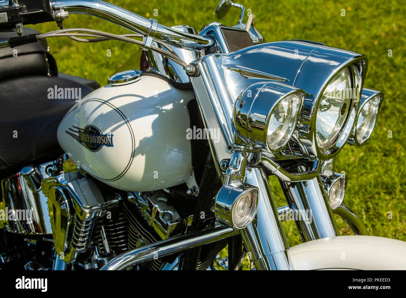 Gleaming White Harley-Davidson Heritage Softail motorbike Stock Photo ...