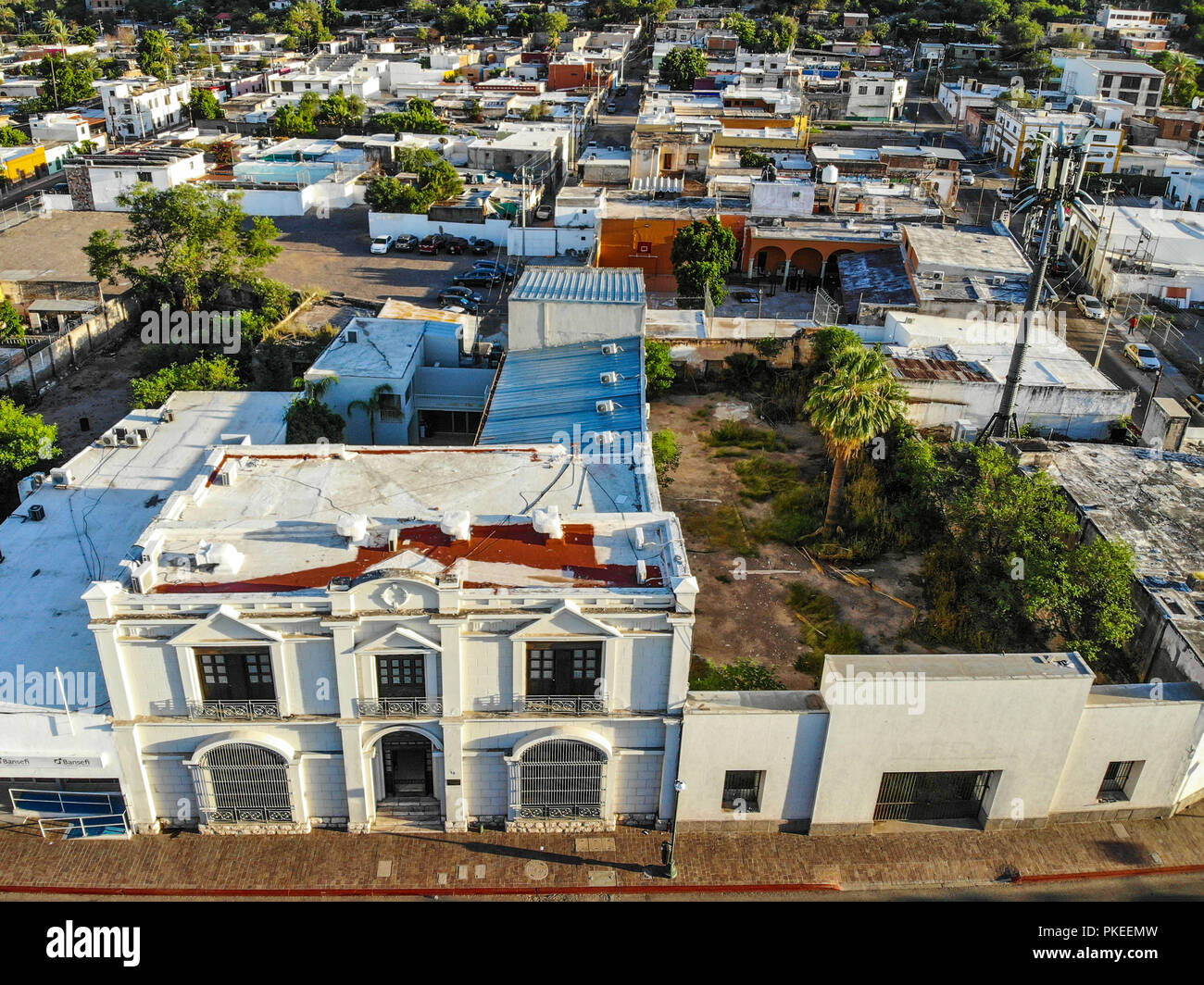 Old House. Casa antigua. Patio con arboles y palmeras. Palm. Paisaje ...