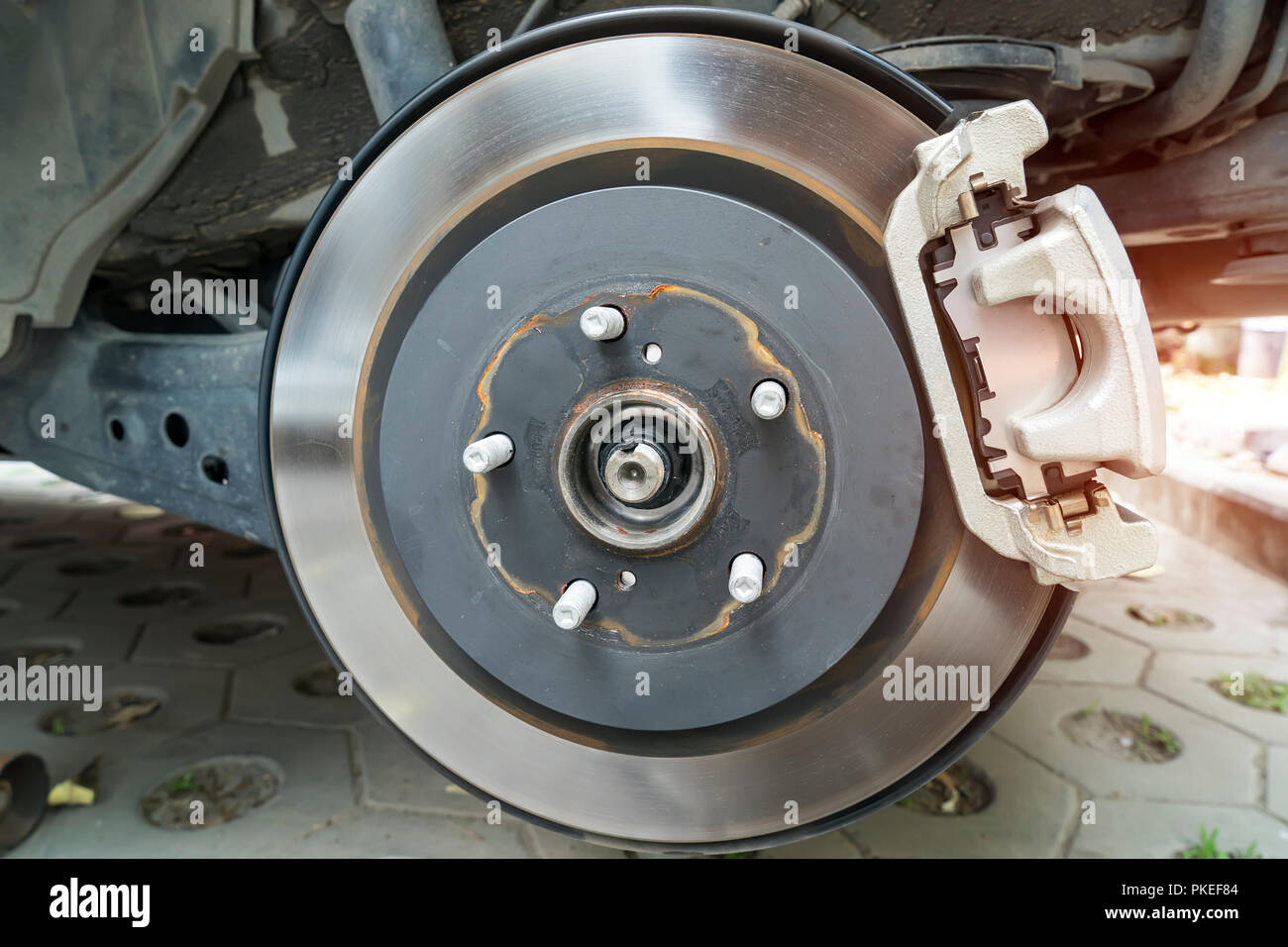 Car disc break detail with a little rust and dirt Stock Photo - Alamy