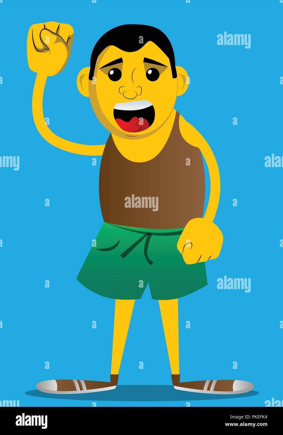 Yellow man making power to the people fist gesture. Vector cartoon ...