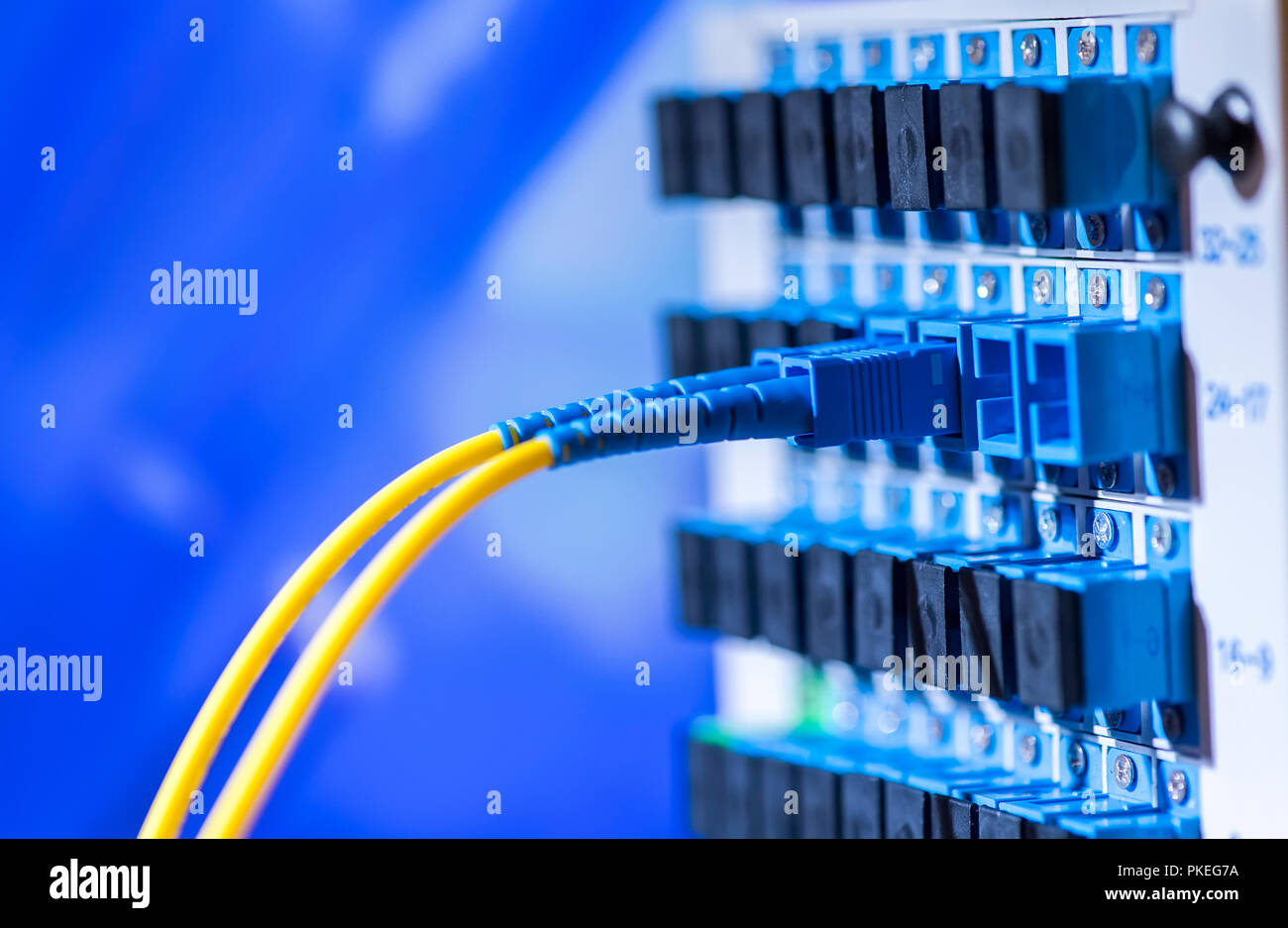 Fiber optic cablel connect to communication Distribution point Stock ...