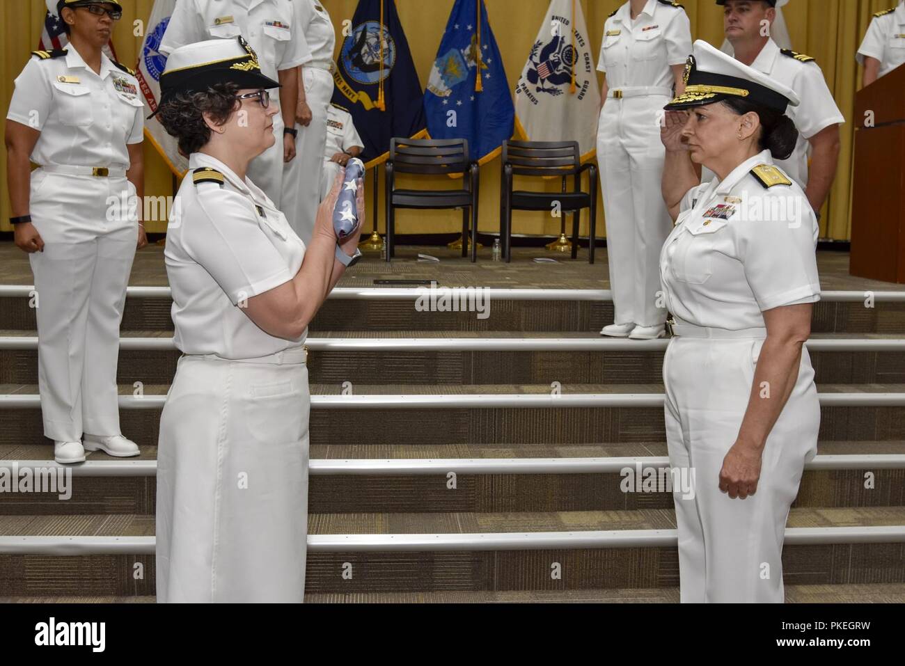 SAN ANTONIO (August 3, 2018) Rear Adm. Tina Davidson (right), and Capt ...