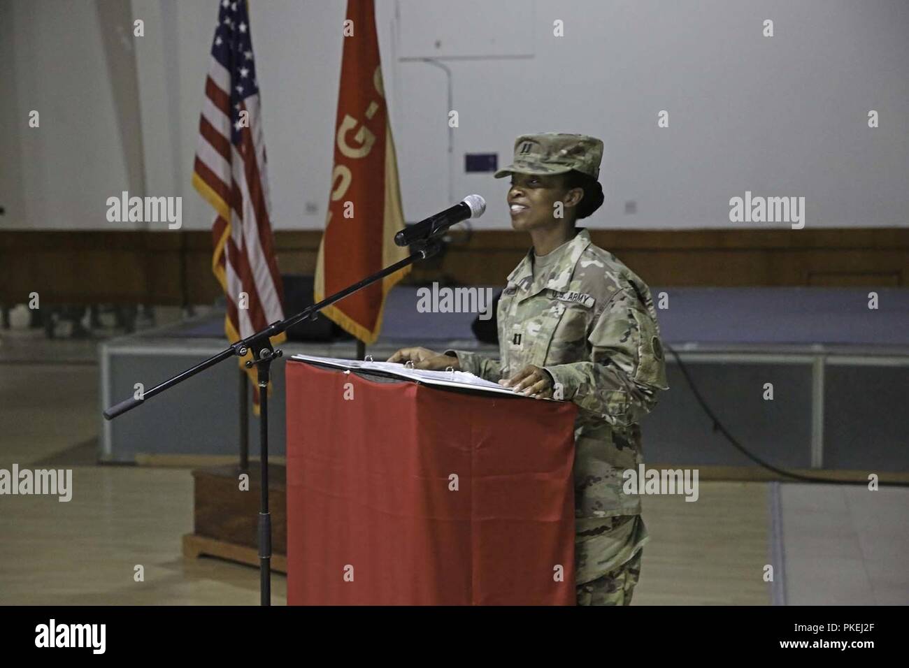 Camp As-Sayliyah, Qatar – U.S. Army Capt. Rawlene Grandison offers her ...