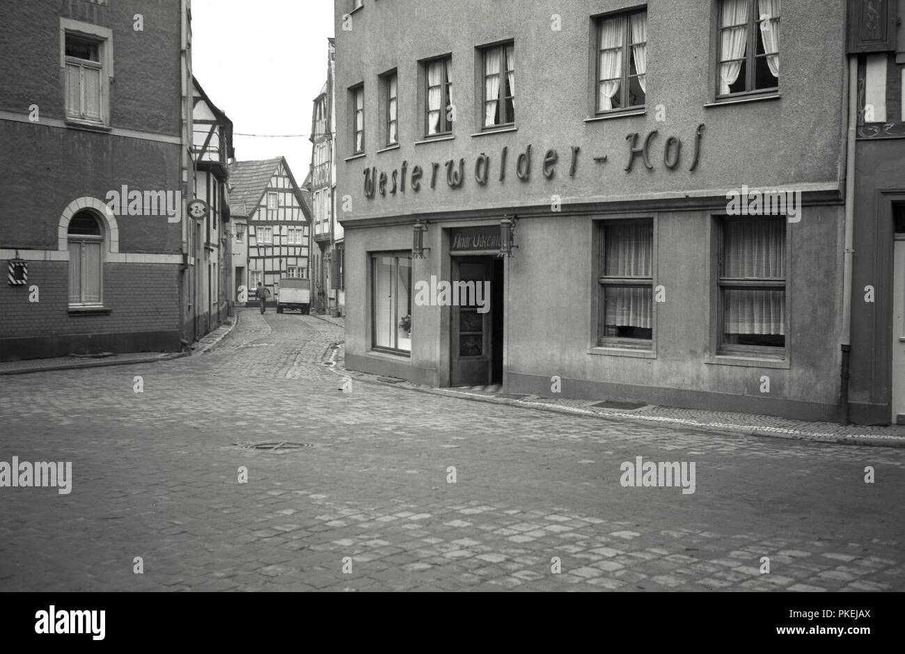 1950s, historical, on the corner of a building housing Westerwadler-hof ...