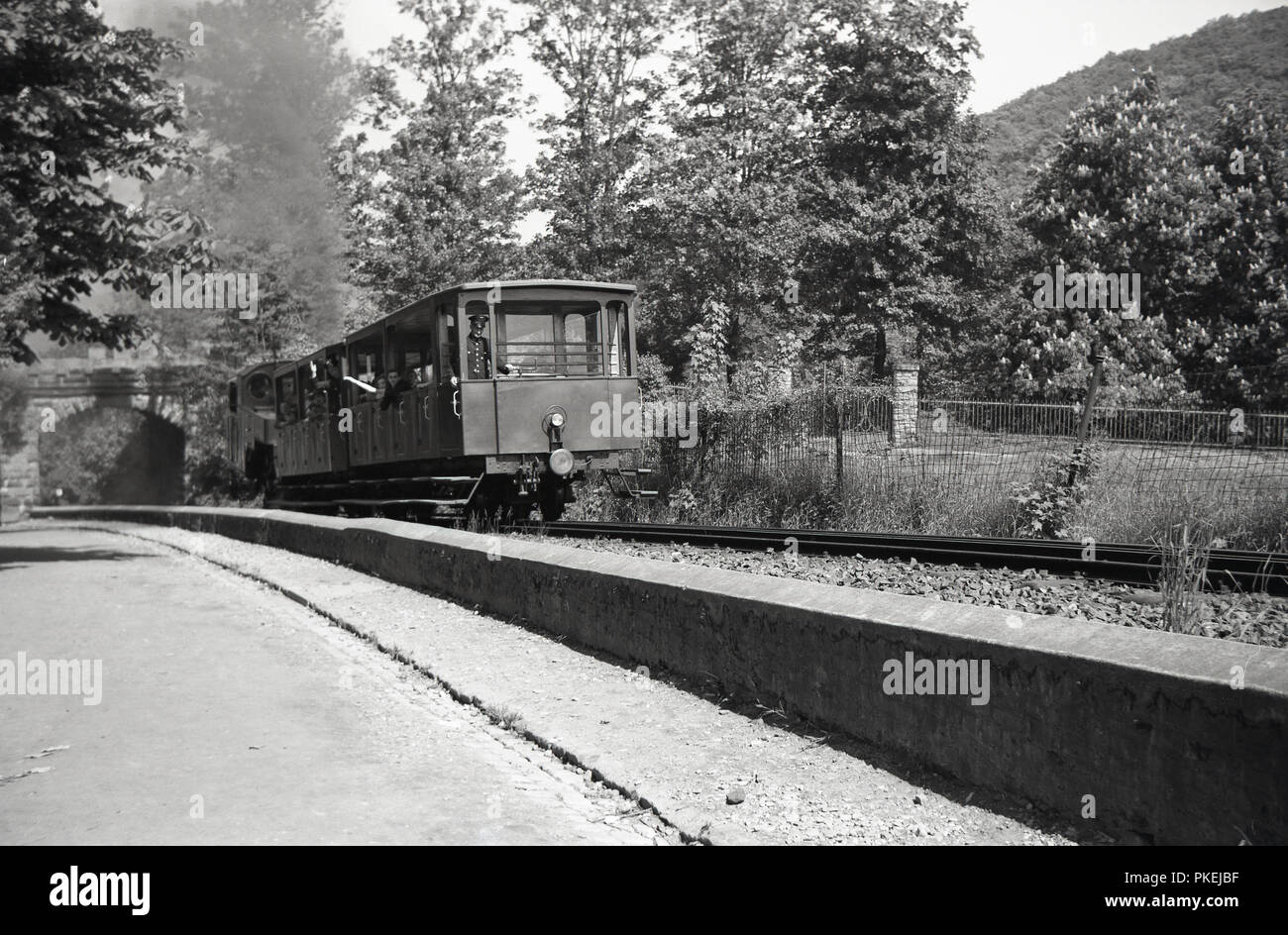 1950s, historical, on a track outside Koln, Germany, a twin carriage ...