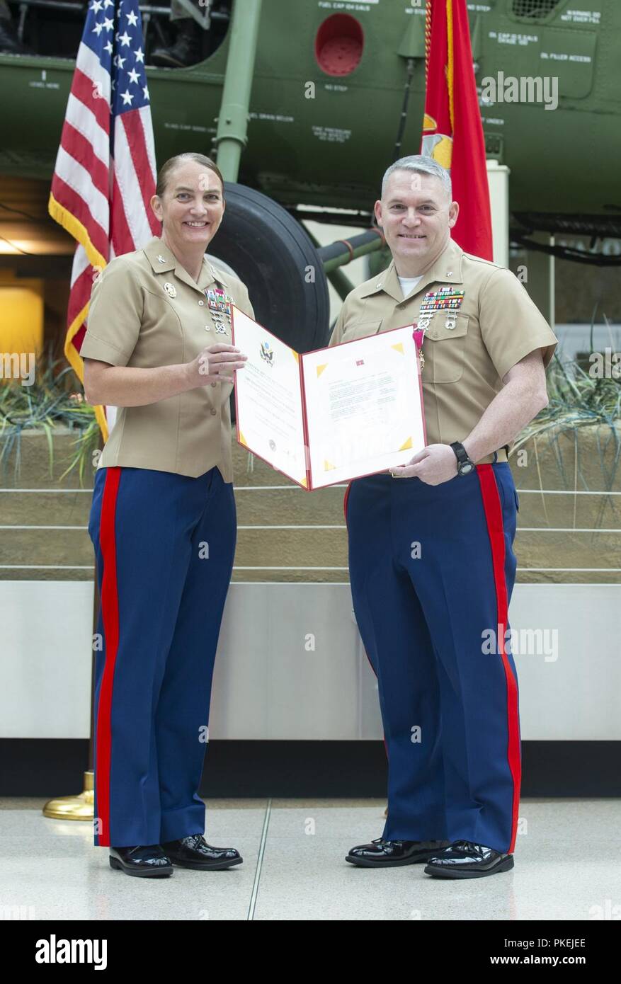 U.S. Marine Corps Lt. Col. Douglas K. Keller, right, communications ...