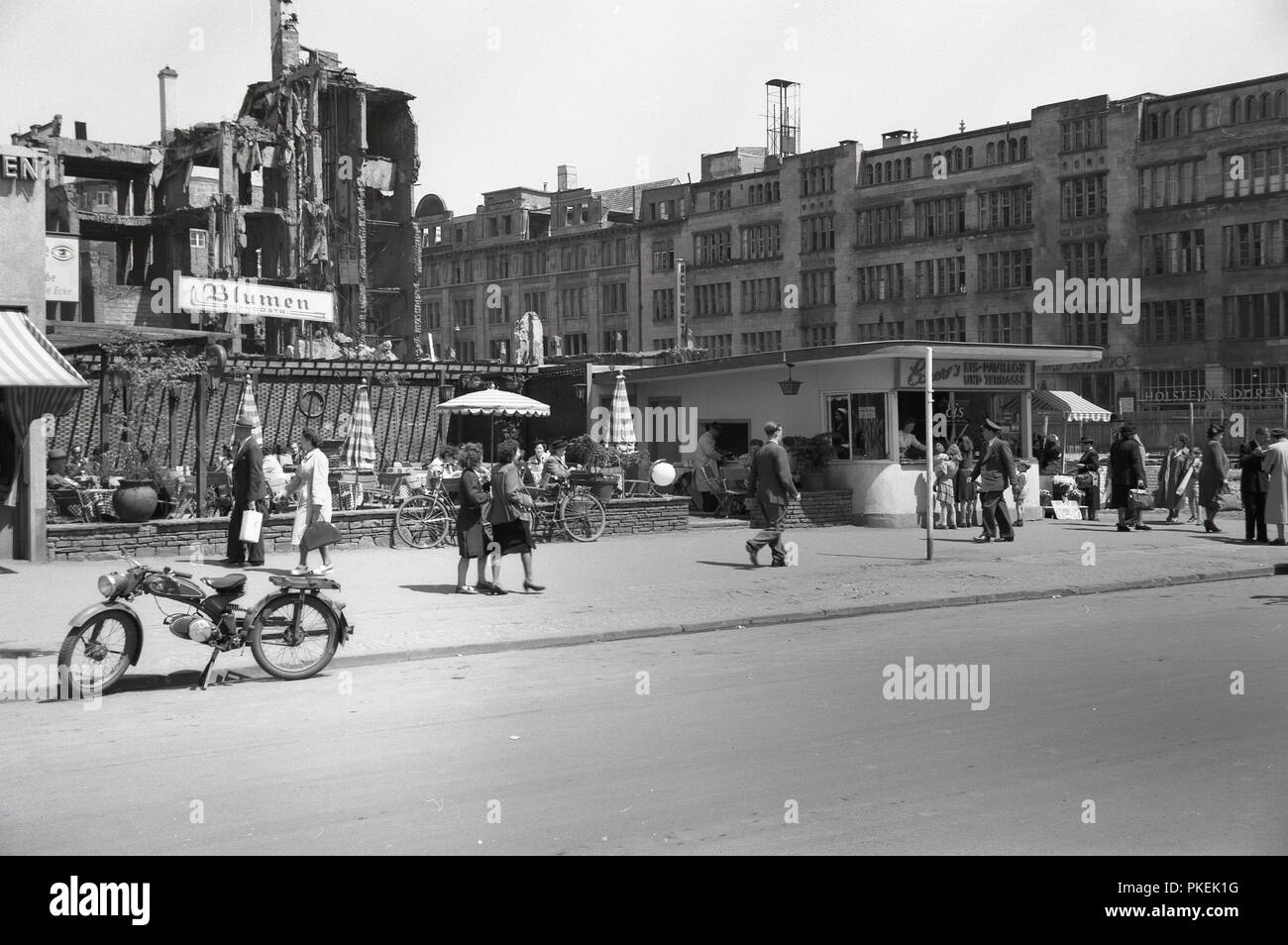 1950, historical, post-war Cologne, Germany, people walking near the ...