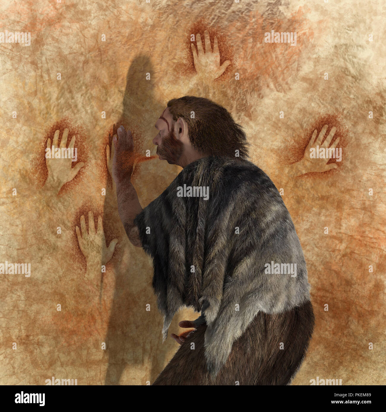 Digital illustration of a Neanderthal painting in a cave Stock Photo ...