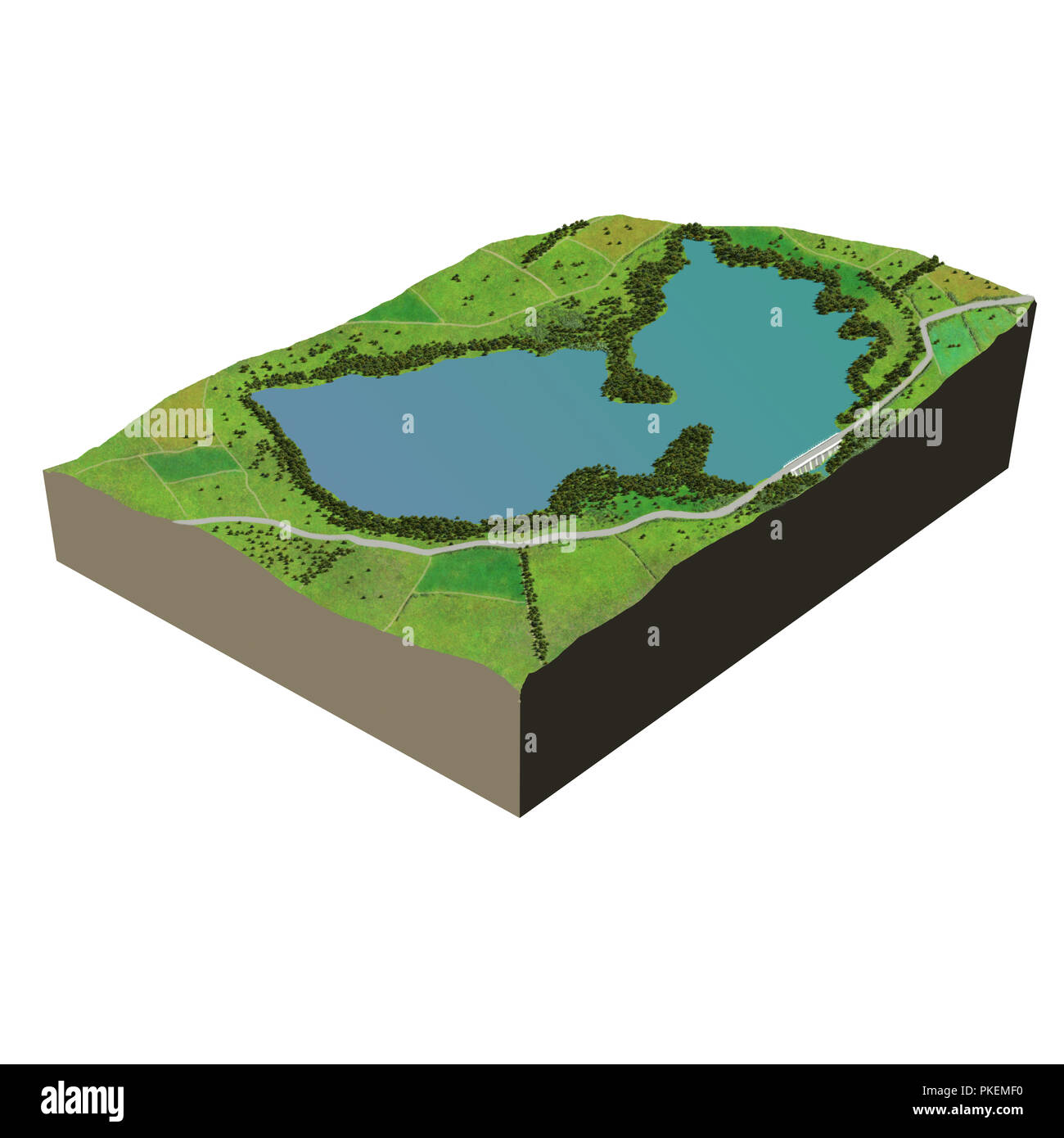 Digital illustration of a ecosystem terrain water reservoir Stock Photo ...