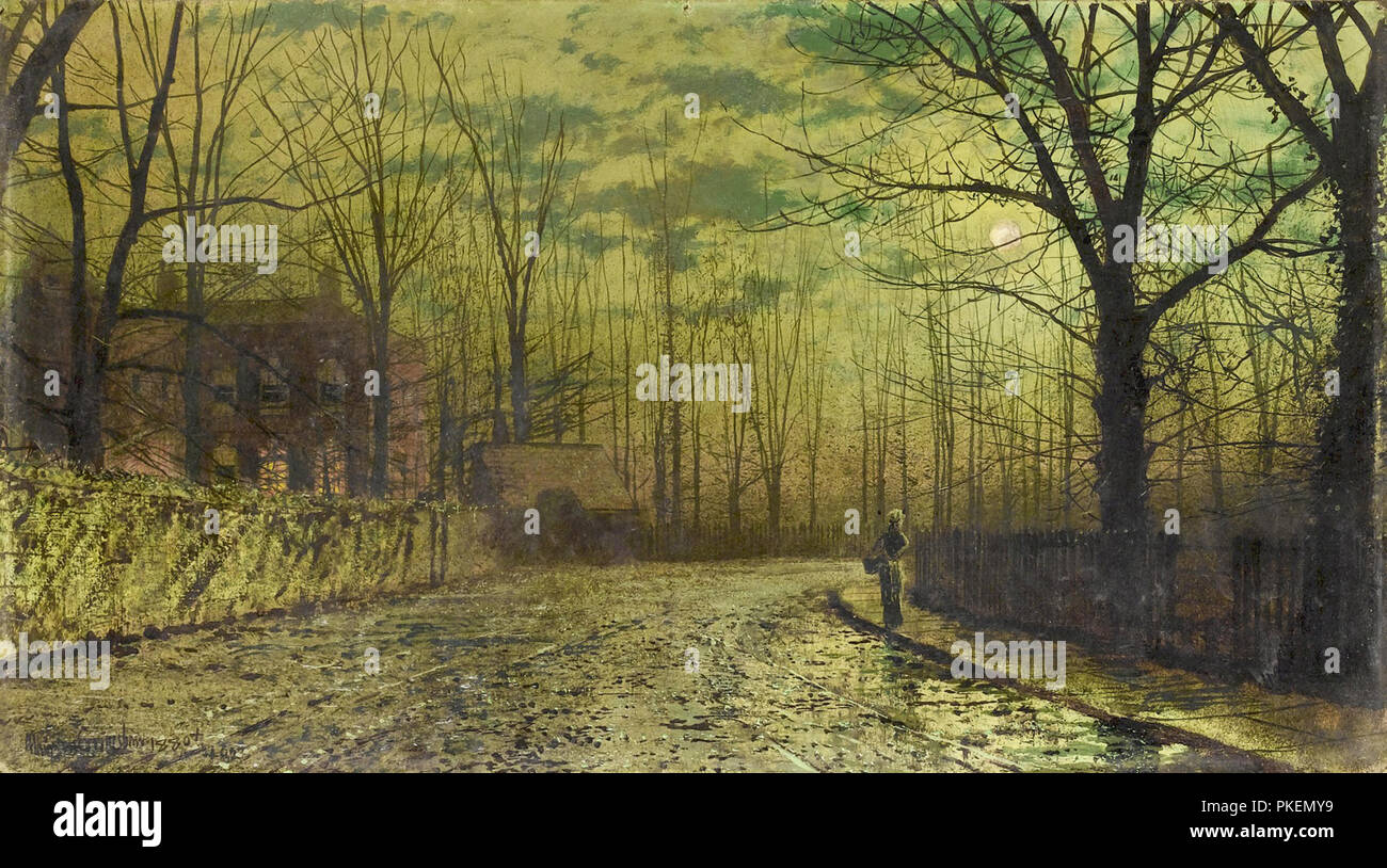 Grimshaw John Atkinson - Figure on a Moonlit Lane St John's Road Ryde ...
