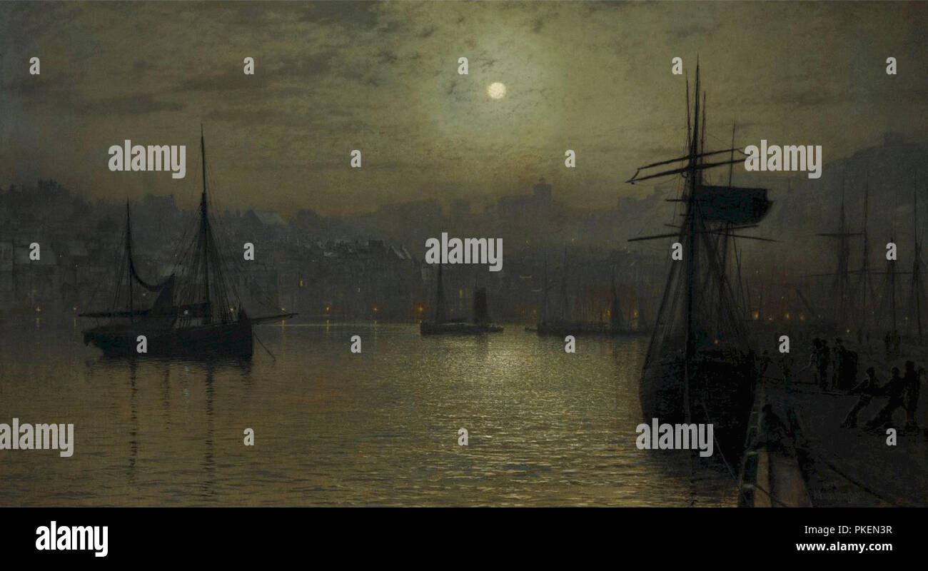 Grimshaw John Atkinson - Old Scarborough Full Moon High Water Stock ...