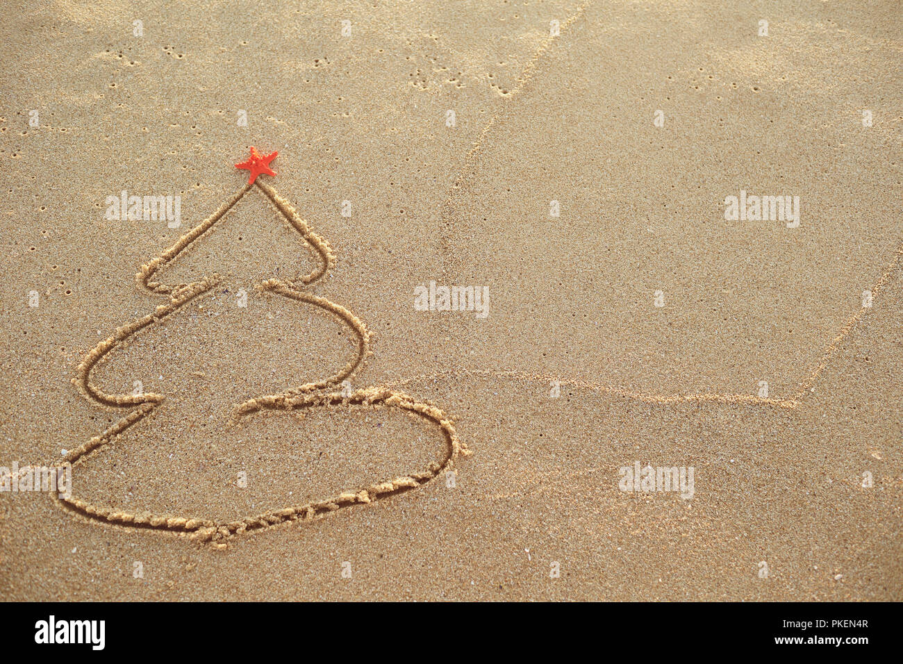 Painted Christmas tree in the sand on the beach Stock Photo - Alamy