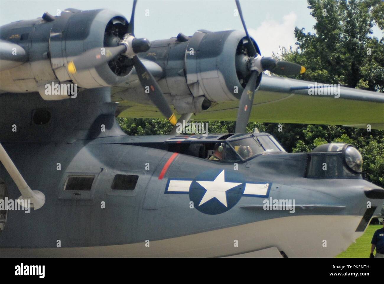 A Consolidated PBY-5A Catalina during pre-flight startup at the Military Aviation Museum in ...