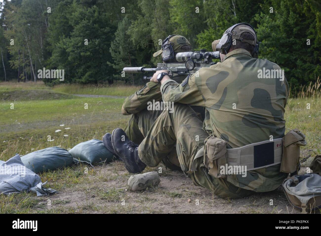 Norwegian soldiers engage targets during the precision marksmanship ...