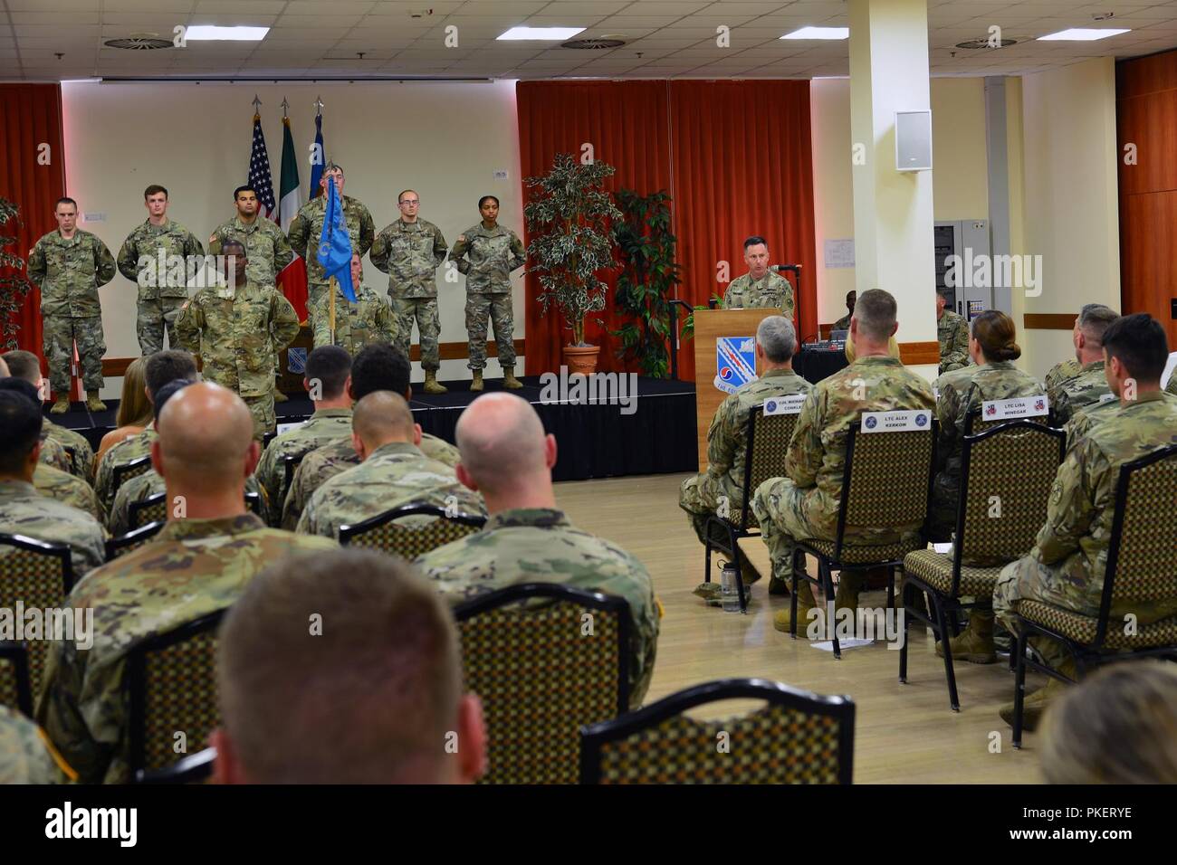 U.S. Army Lt. Col. Jared A. Hoffman, commander of 522nd Military Intelligence Battalion, gives a ...