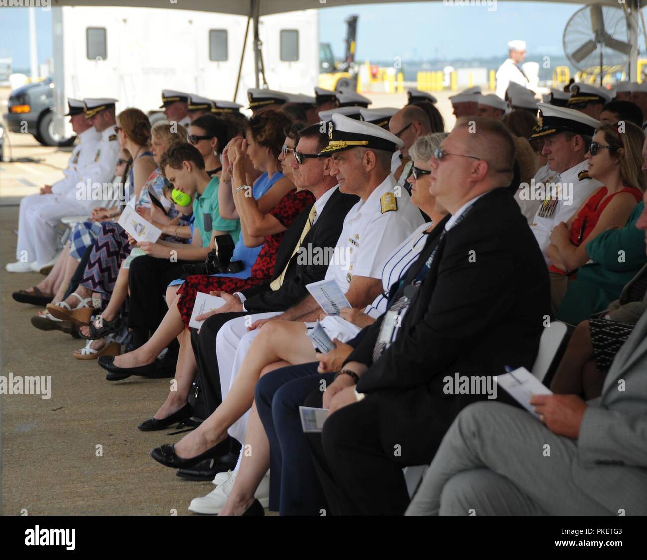 NORFOLK, Va. (Aug. 1, 2018) Family, friends and guests attend the Submarine Squadron Six change ...