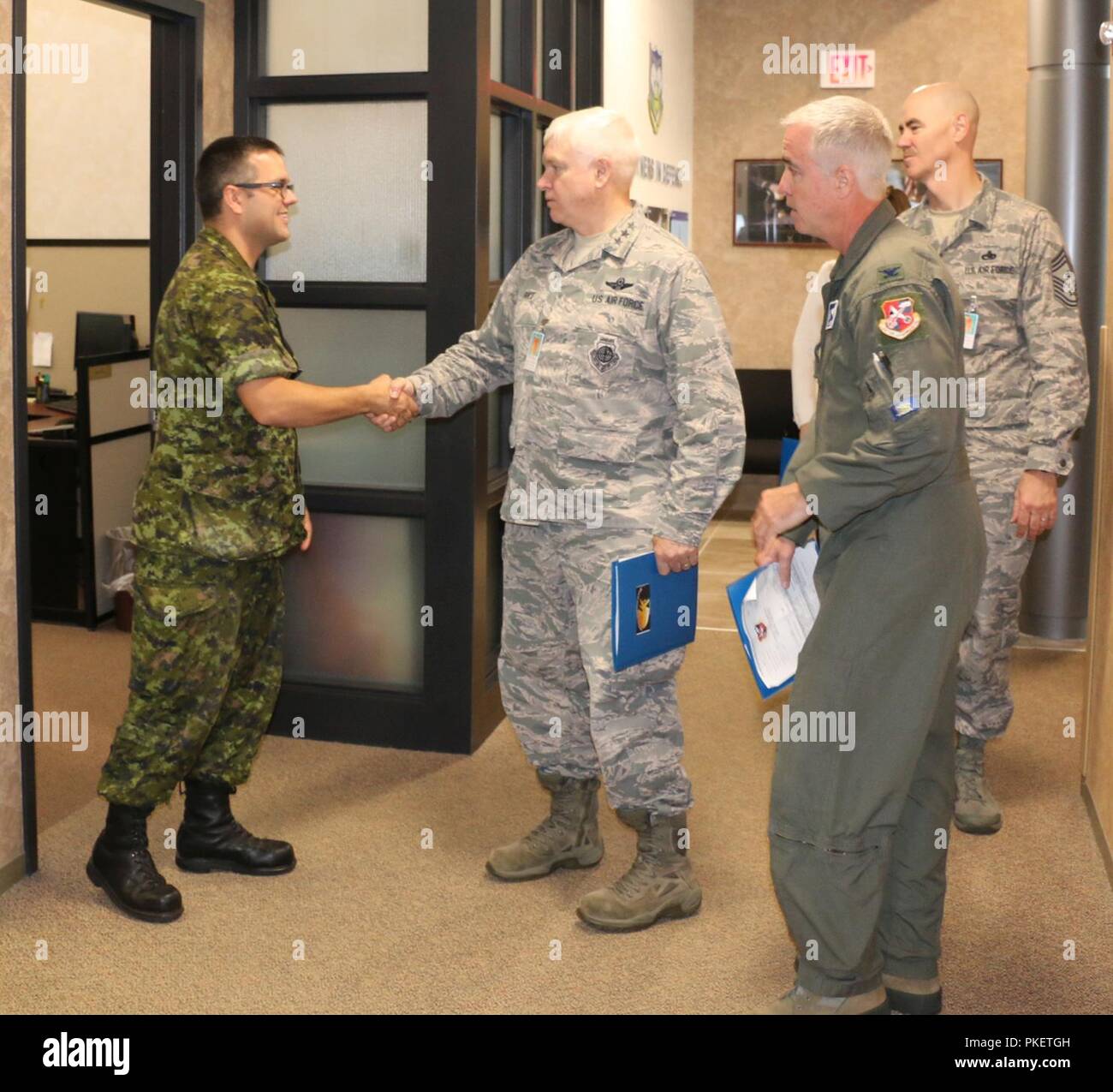 Maj. Brad Verheyen, Royal Canadian Air Force, welcomes Lt. Gen. L ...