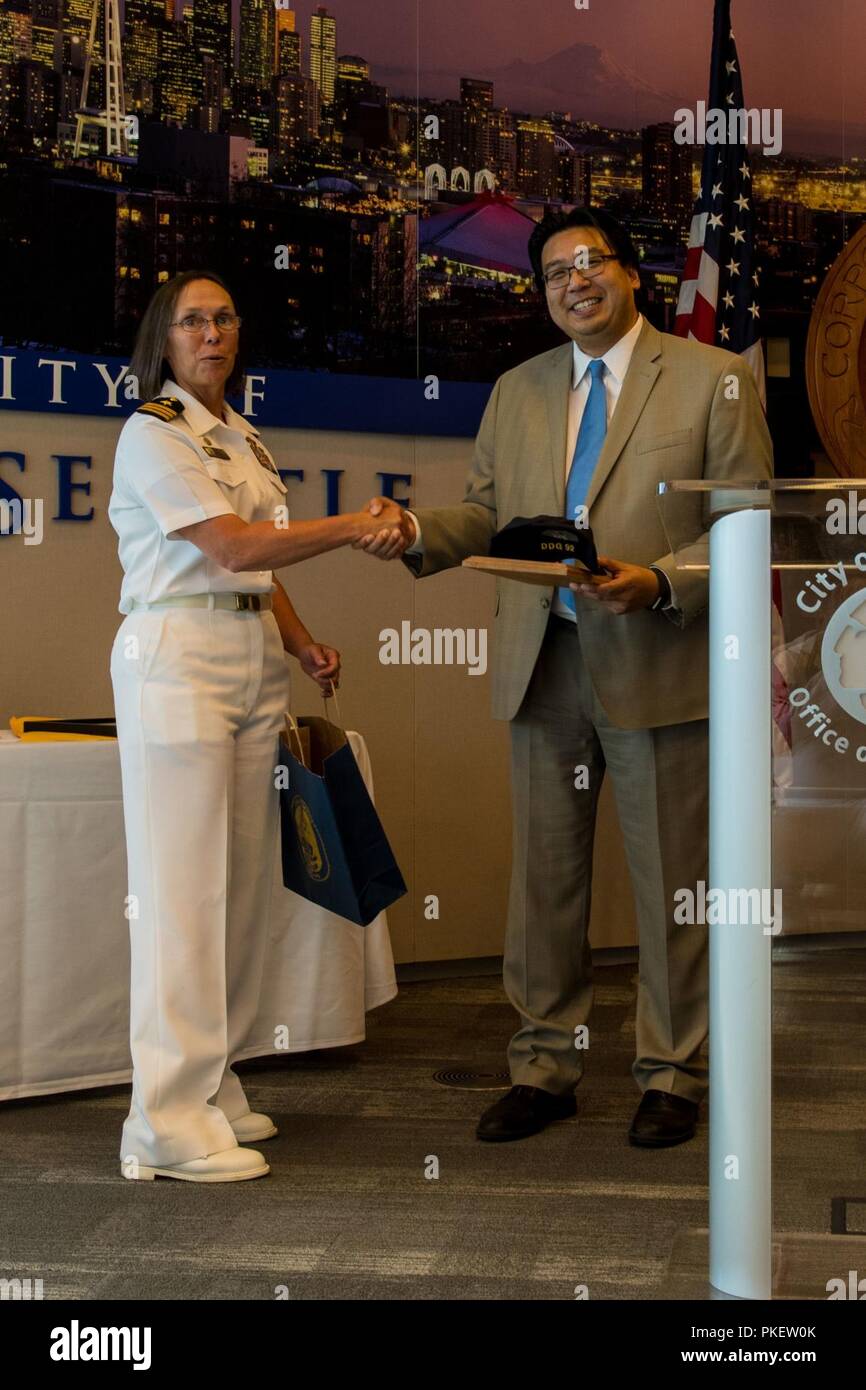 SEATTLE (Aug. 1, 2018) Cmdr. Elaine Brunelle, commanding officer, USS ...