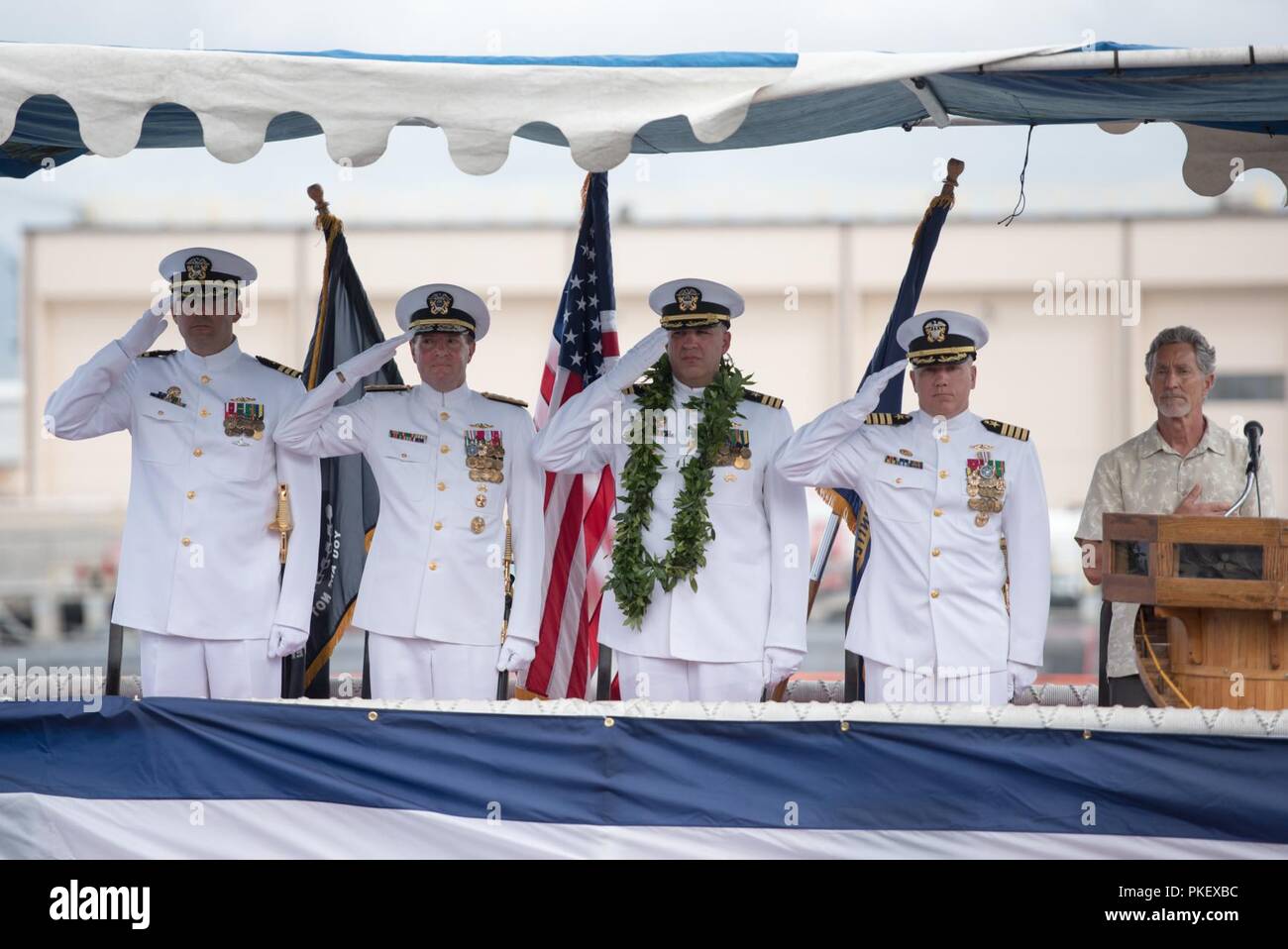 PEARL HARBOR (August 2, 2018) - The official party salutes during a ...