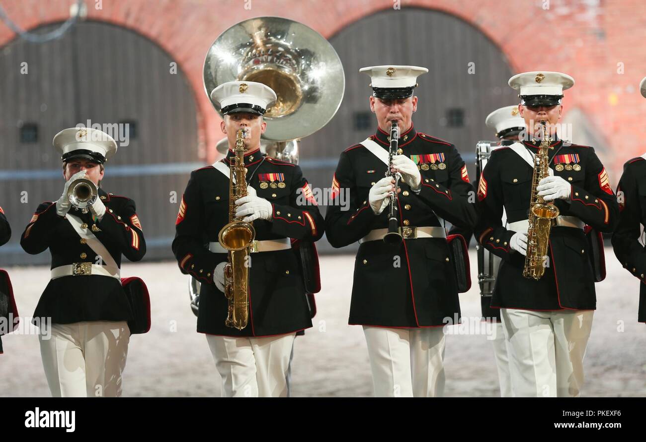 U.S. Marines with the Marine Corps Base Quantico Band perform during ...