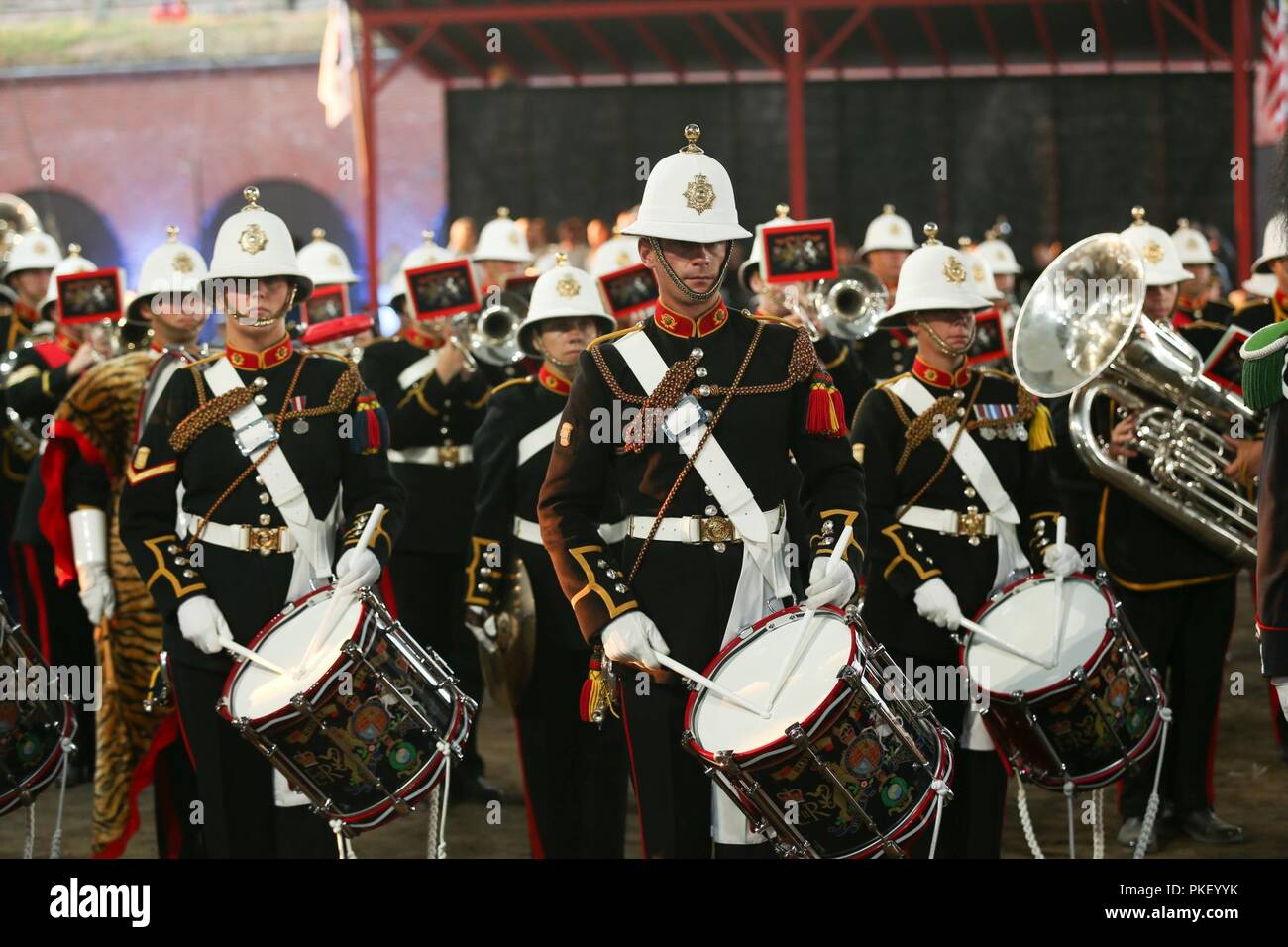 Members of the Band of Her Majesty’s Royal Marines perform during the ...