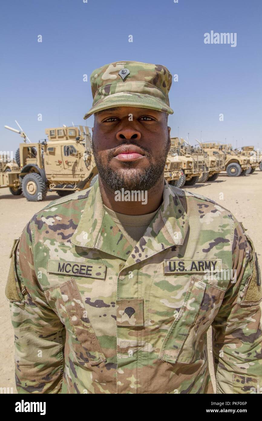 U.S. Army Spc. Marqueze McGee, a motor transport operator assigned to ...