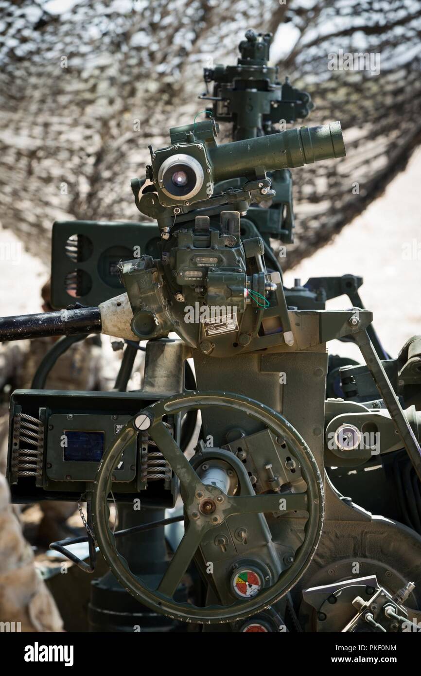A view finder of an M777 towed 155mm howitzer used during exercise ...