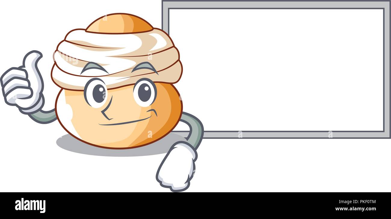 Thumbs up with board cartoon semla bun with almond paste Stock Vector ...