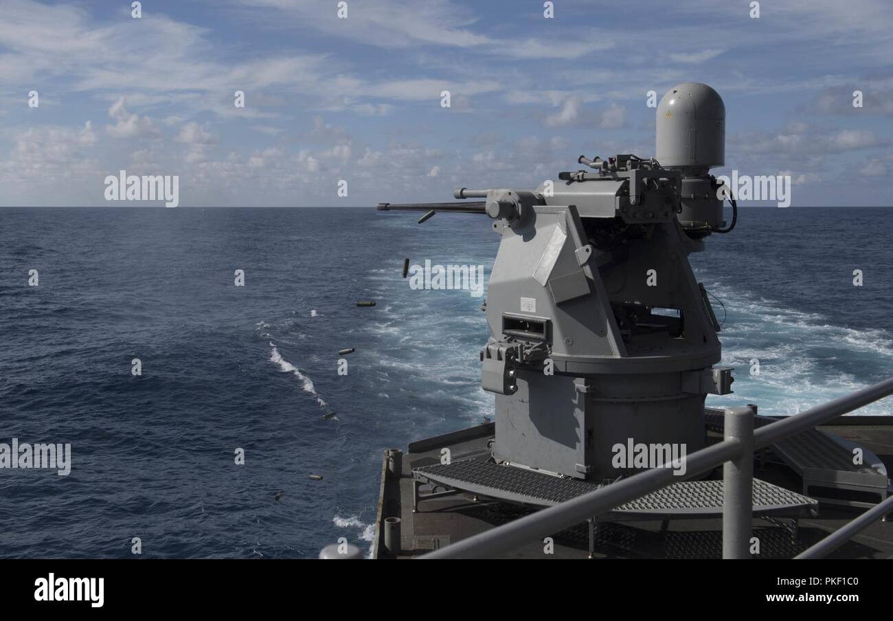 ATLANTIC OCEAN (Aug. 4, 2018) A Mark 38 25mm machine gun system fires ...