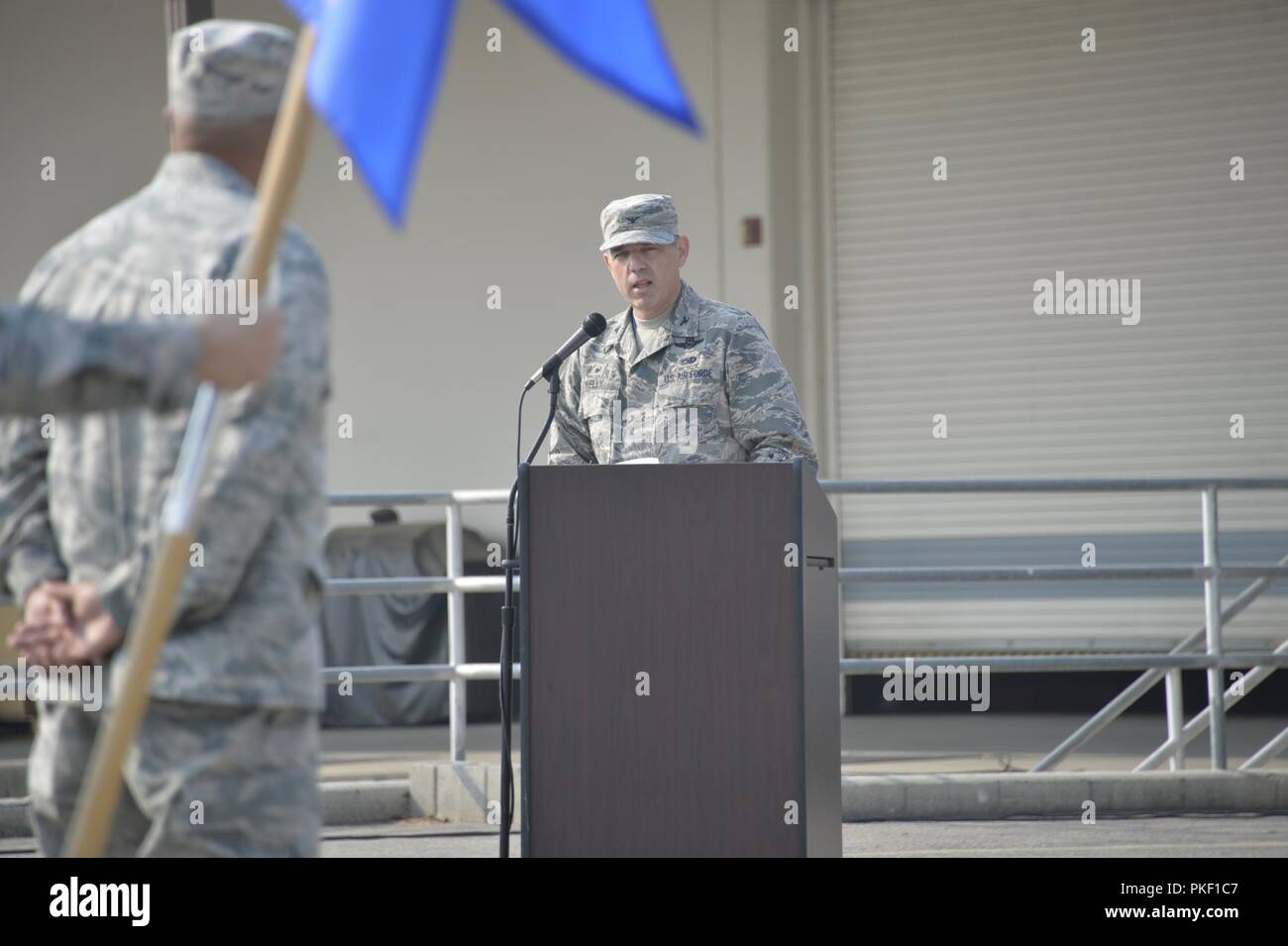 Col. Daniel Kelly, 144th Fighter Wing commander, adresses the Airmen ...