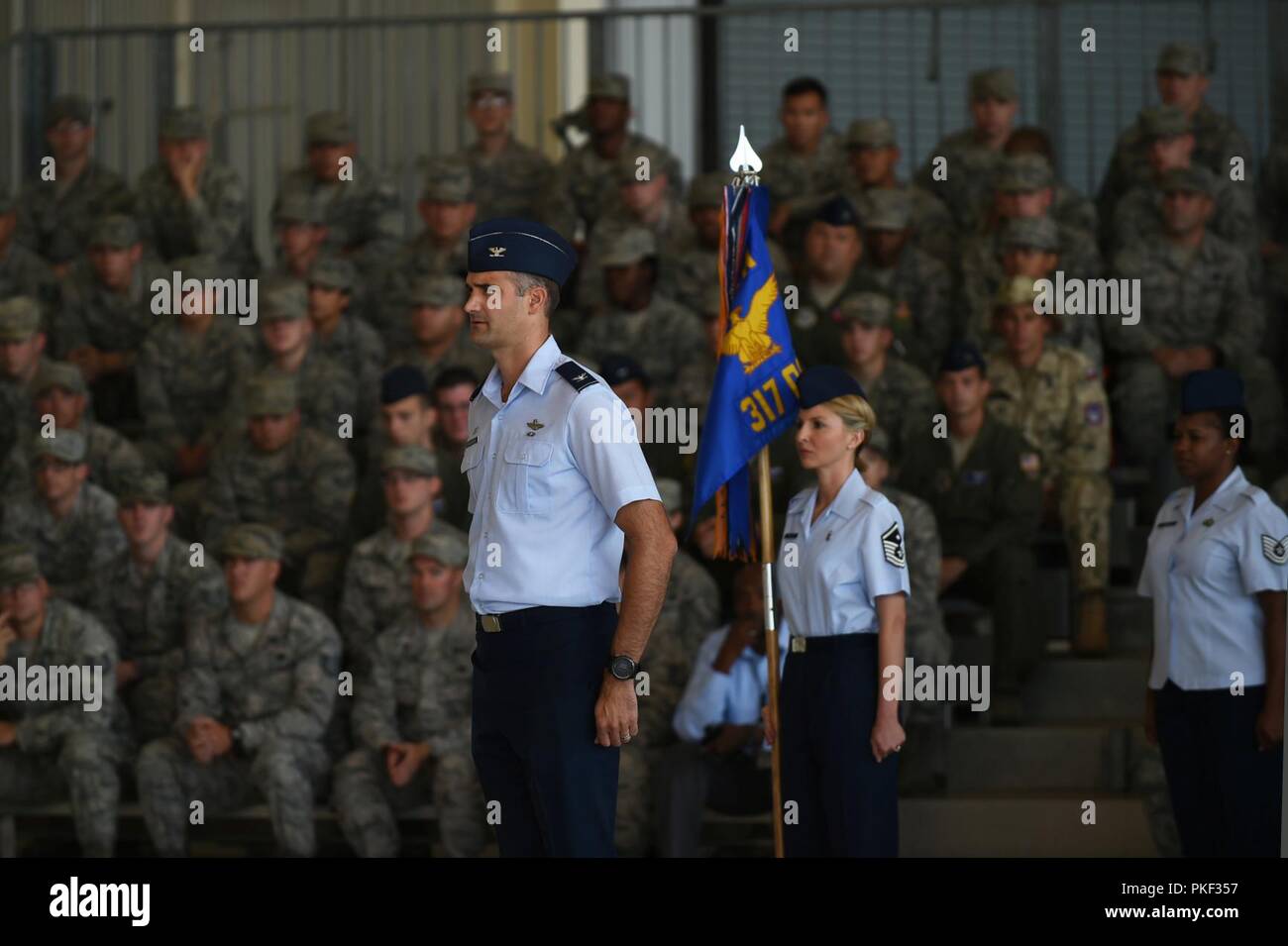 U.S. Air Force Col. James Hackbarth, 317th Operations Group commander, leads a group formation ...