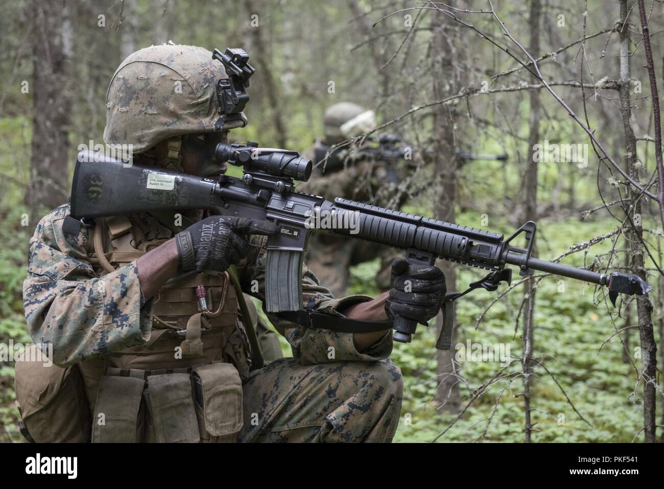 U.S. Marine Corps Lance Cpl. Patrick Whittaker, foreground, assigned to ...