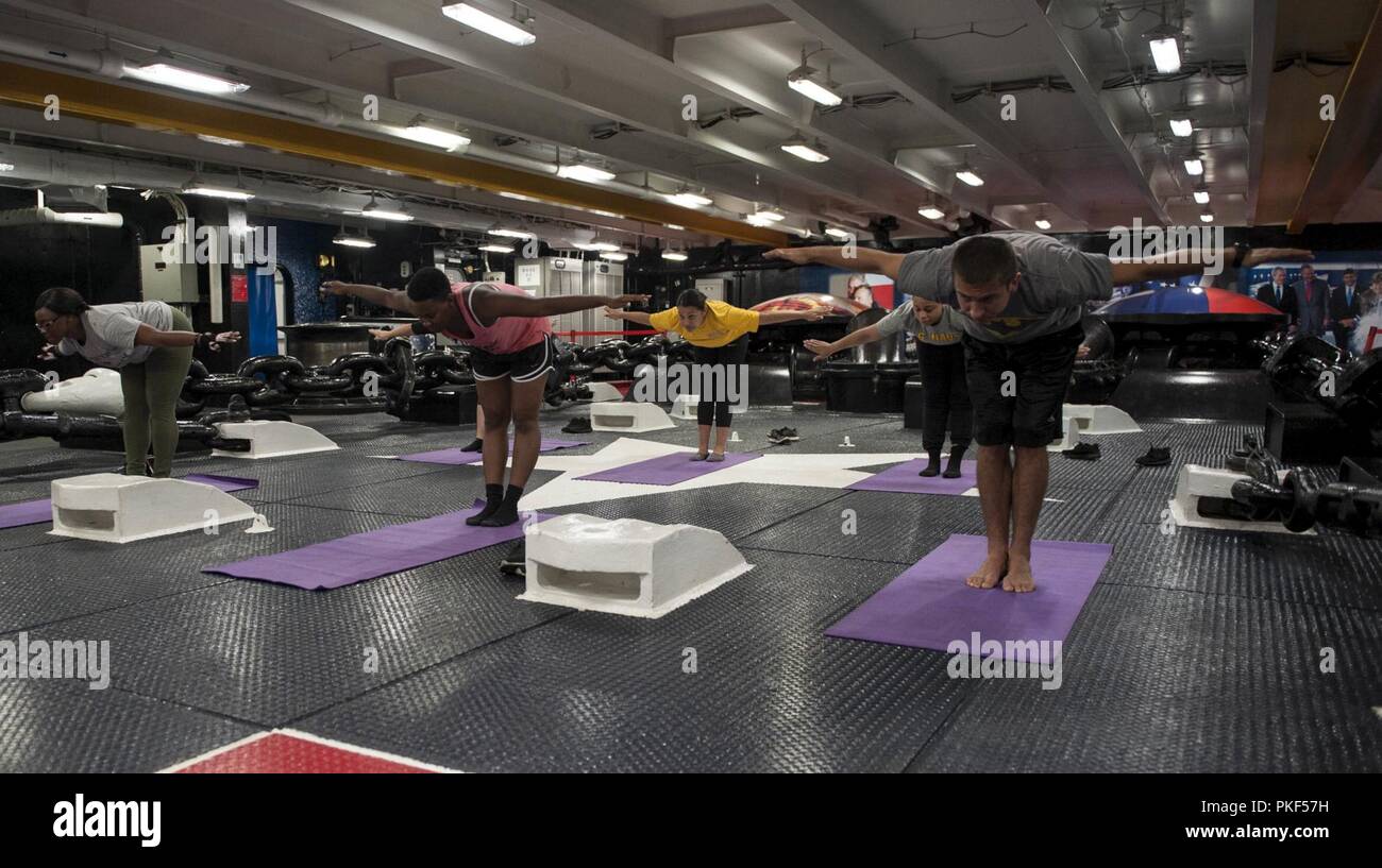 ATLANTIC OCEAN (Aug. 3, 2018) Sailors participate in a Morale, Welfare ...