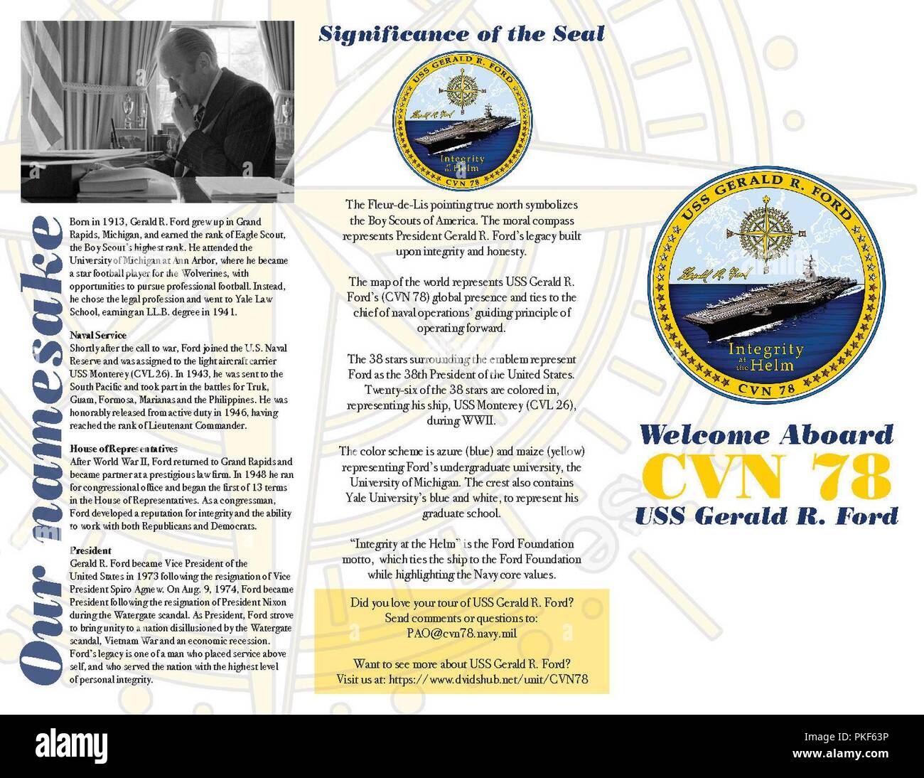 A digital copy of USS Gerald R. Ford's (CVN 78) tour tri-fold Stock ...