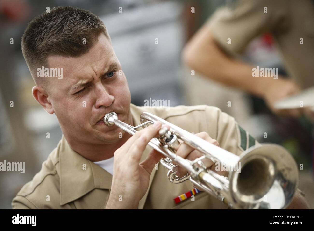 A U.S. Marine assigned to the U.S. Marine Corps Forces, Pacific Band ...