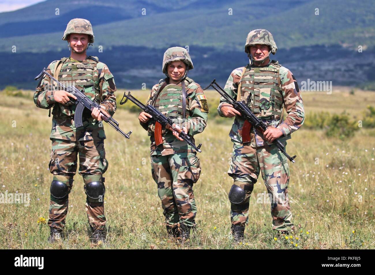 Moldovan Soldiers pose for a photo during a pause in training during ...