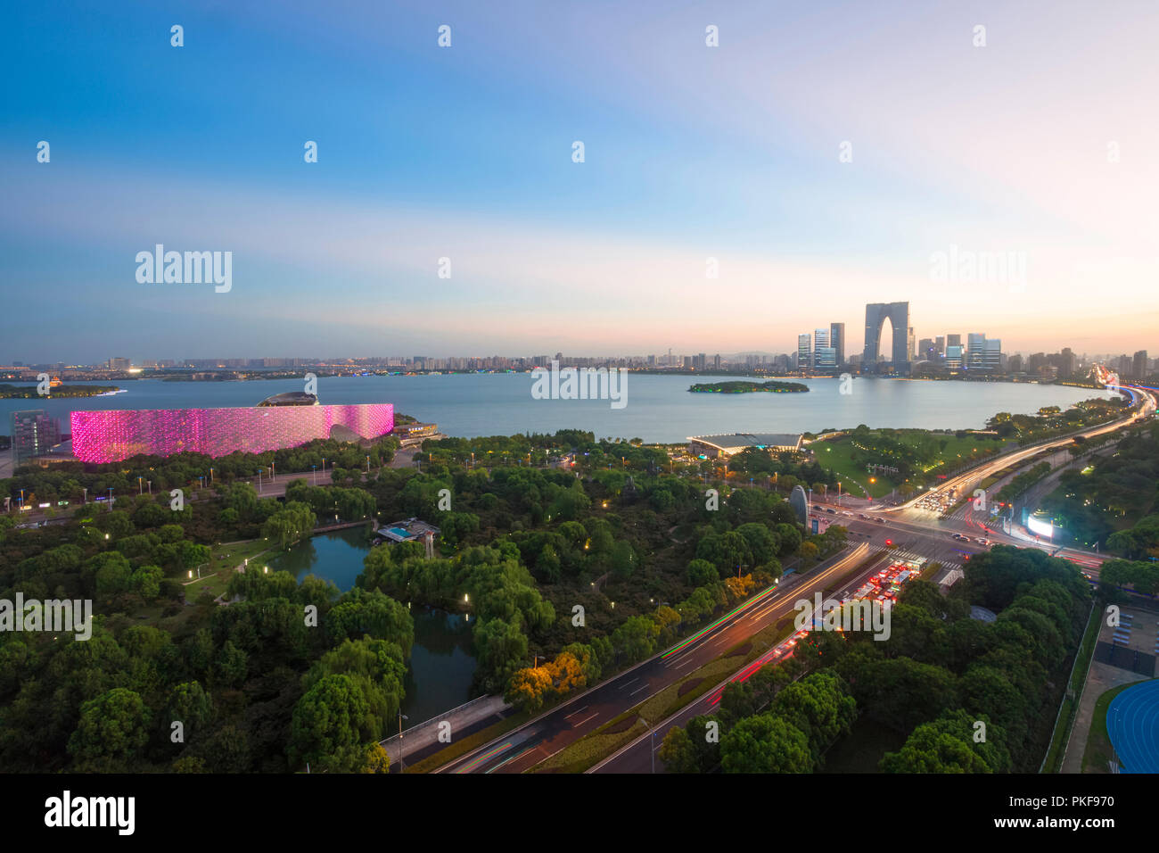 Jiangsu suzhou jinji lake at night Stock Photo - Alamy