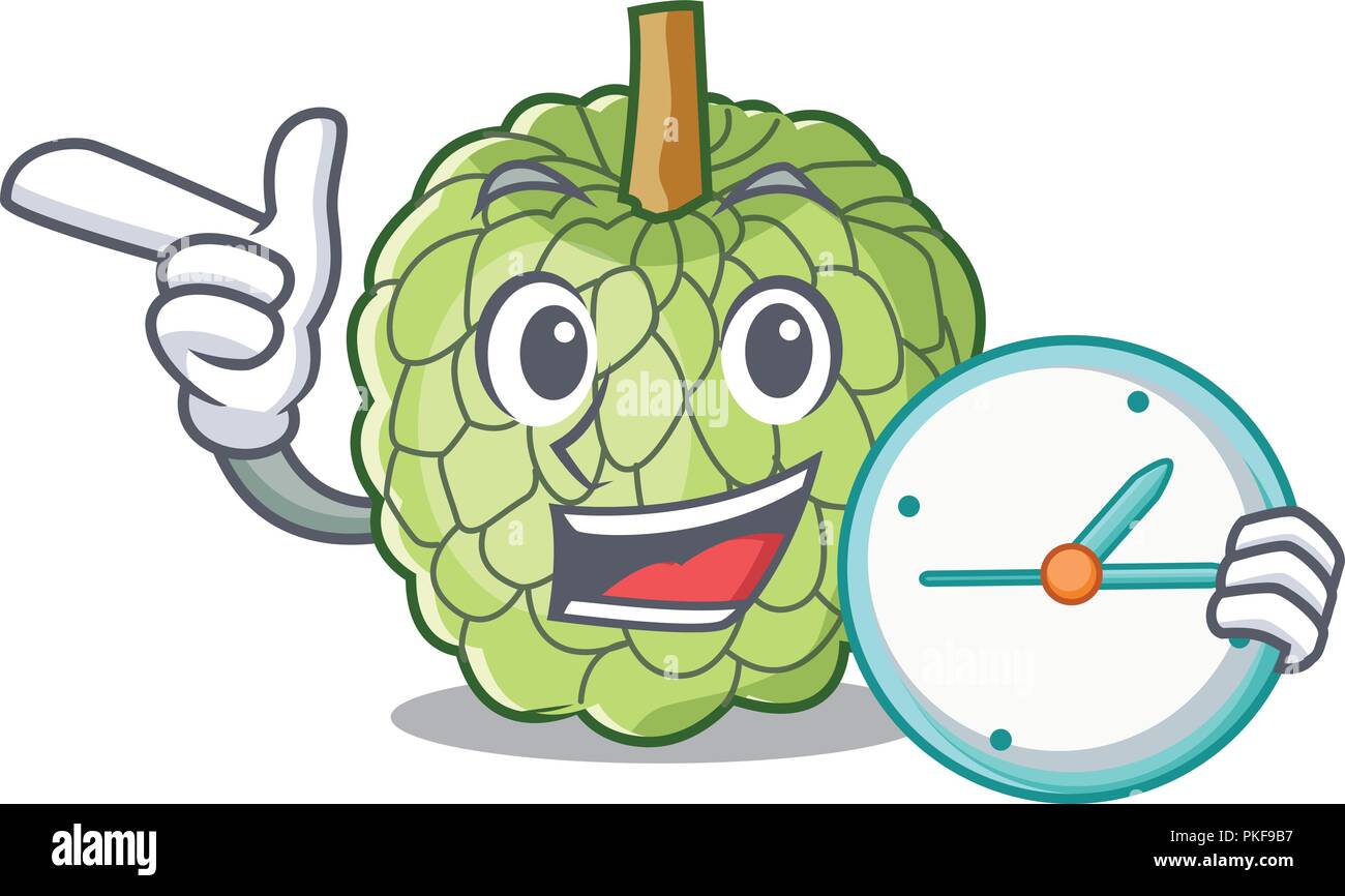 With clock character custard apple tropical fruit delicious Stock ...