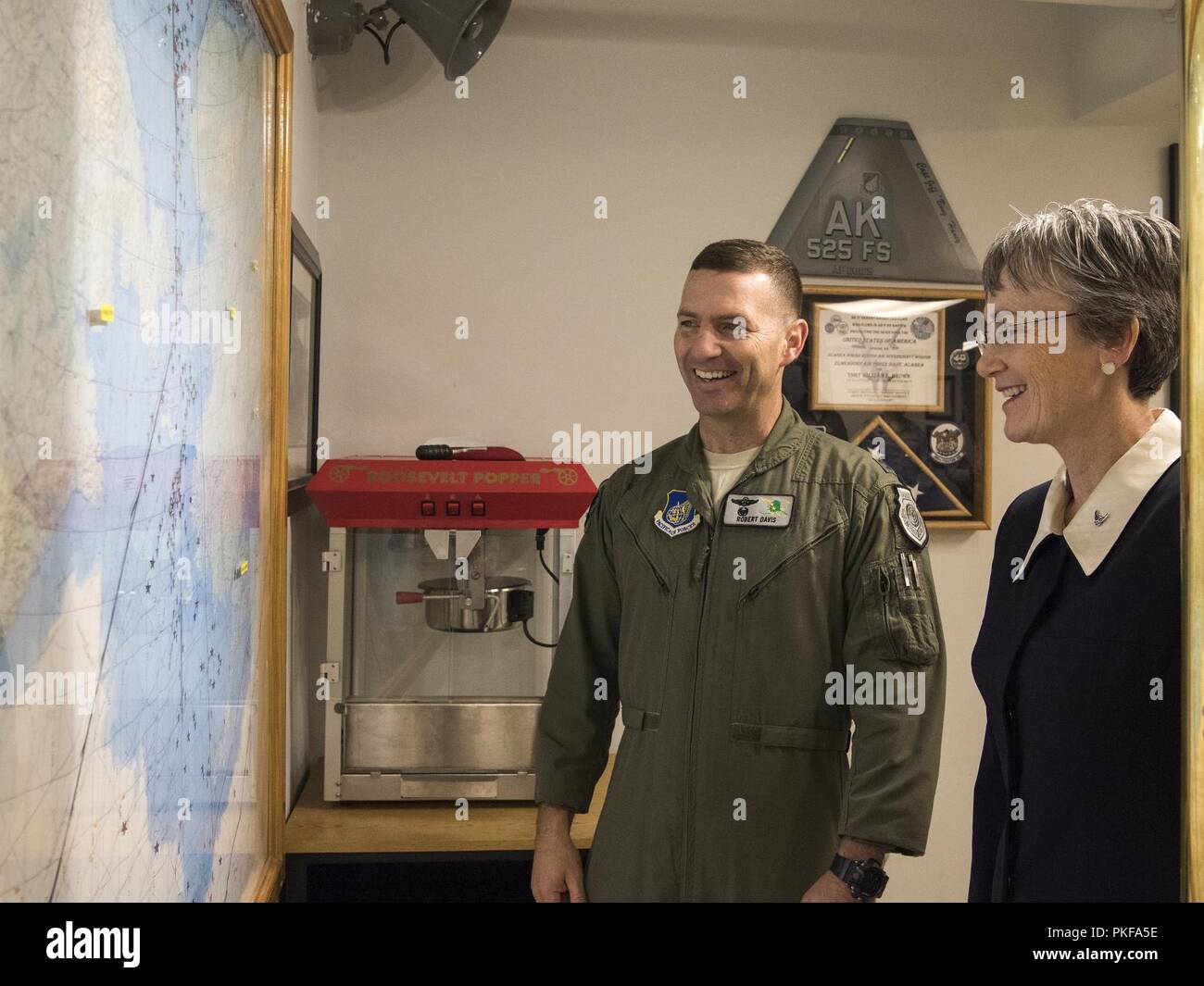 Secretary of the Air Force Heather Wilson talks with U.S. Air Force Col ...