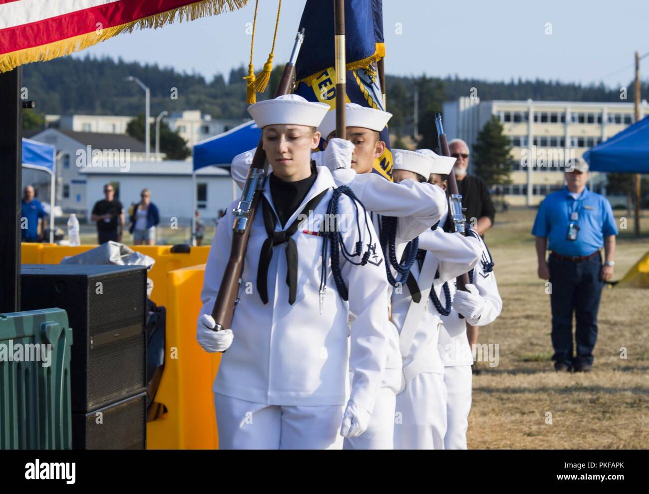 OAK HARBOR, Wash. (August 10, 2018) The color guard parade the colors ...