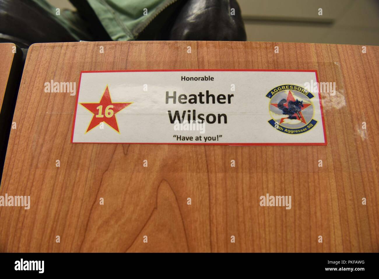 A name plate hangs on a locker in the aircrew flight equipment room at ...