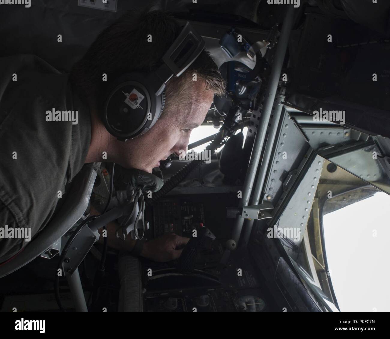 U.S. Air National Guard Tech. Sgt. Greg Wetzel, a boom operator with the 121st Air Refueling ...