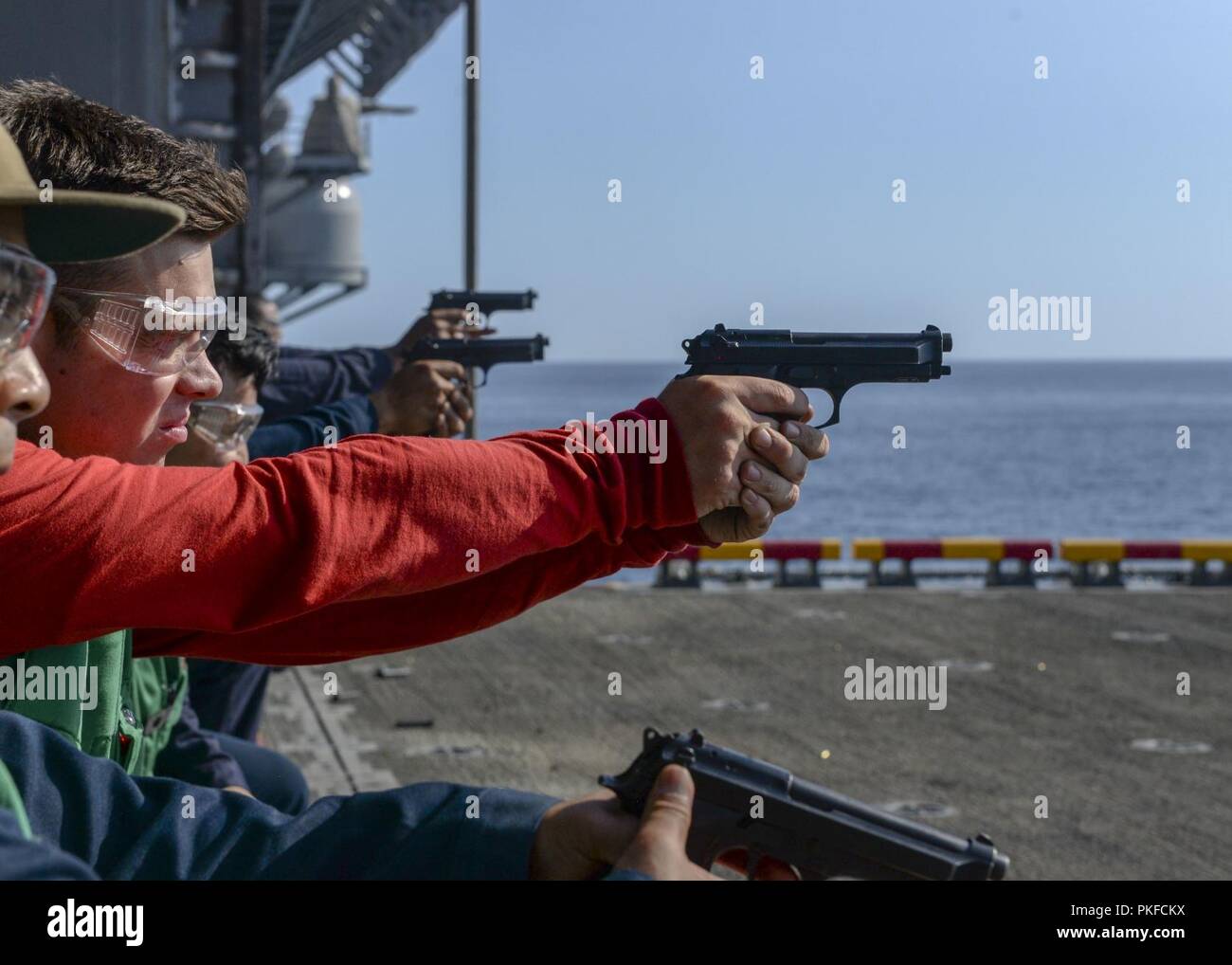 OCEAN (Aug. 10, 2018) Sailors aboard amphibious assault ship USS Boxer ...